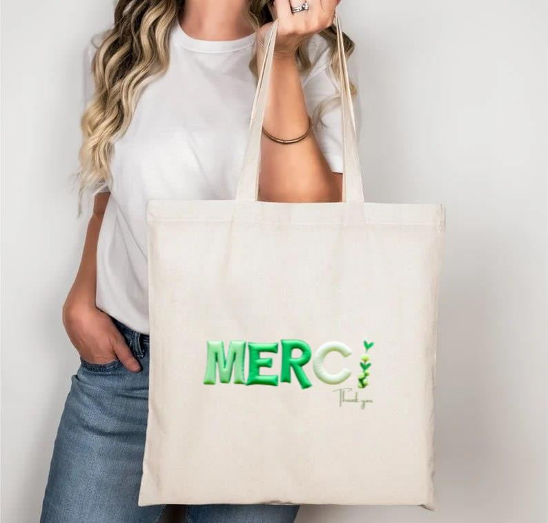 Elegant MERCI Graphic Thank You Typography Minimal Bold Gift Tote Bags ...