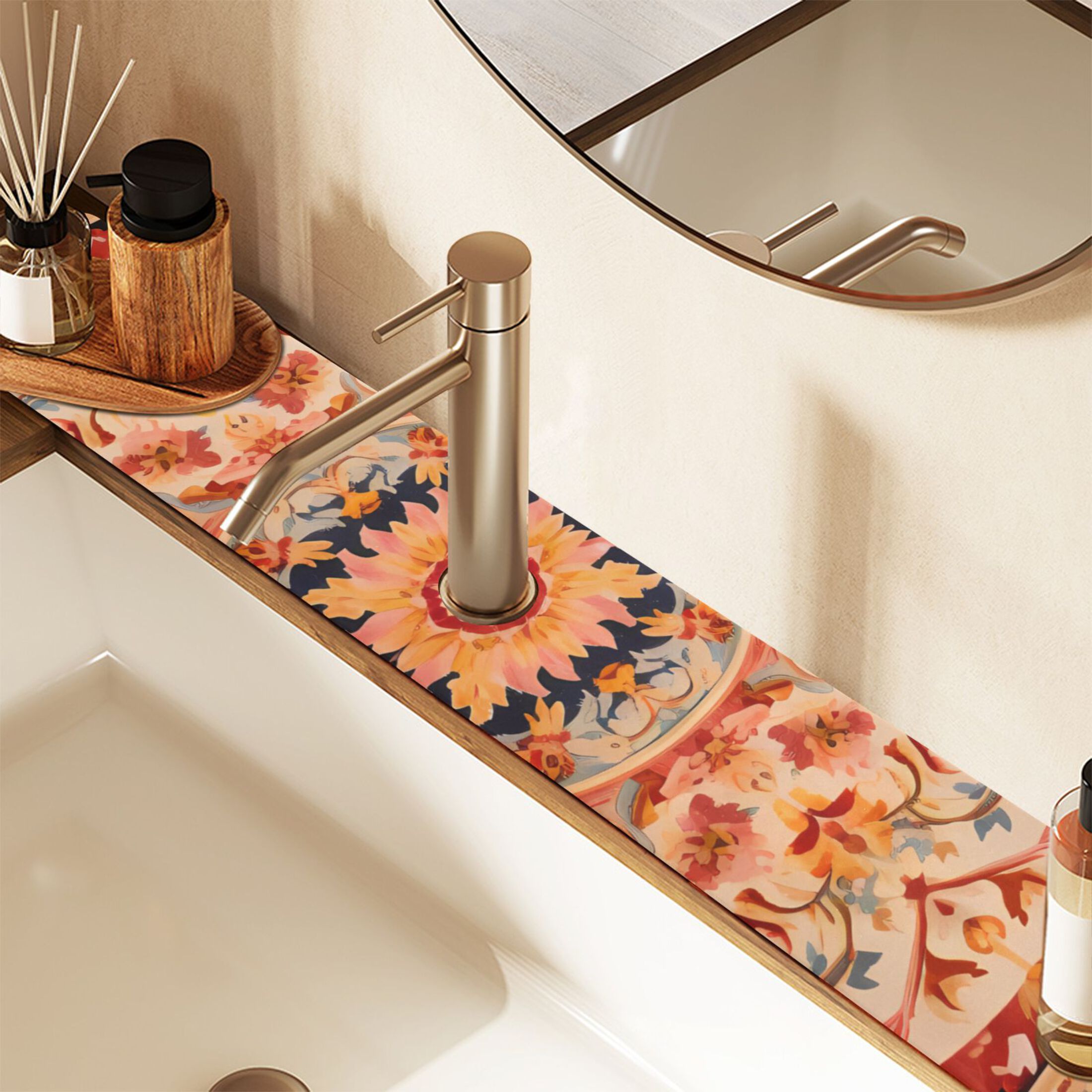 Elegant Mandala Design Sink Splash Guard Faucet Drying Mat 30"x5.4 ...