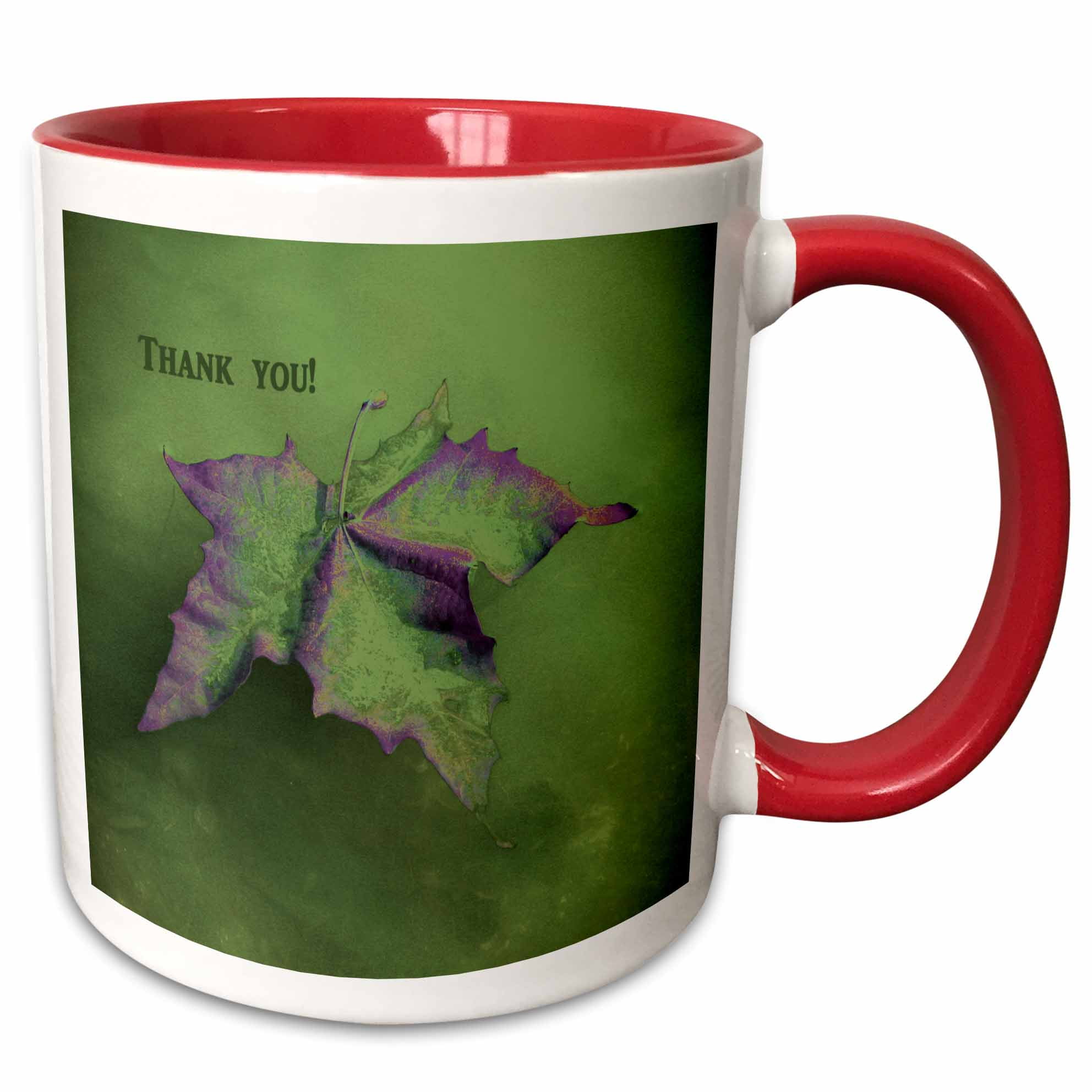 3drose, Elegant Maple Leaf Thank You, Moss Green and Purple, 11oz Two ...