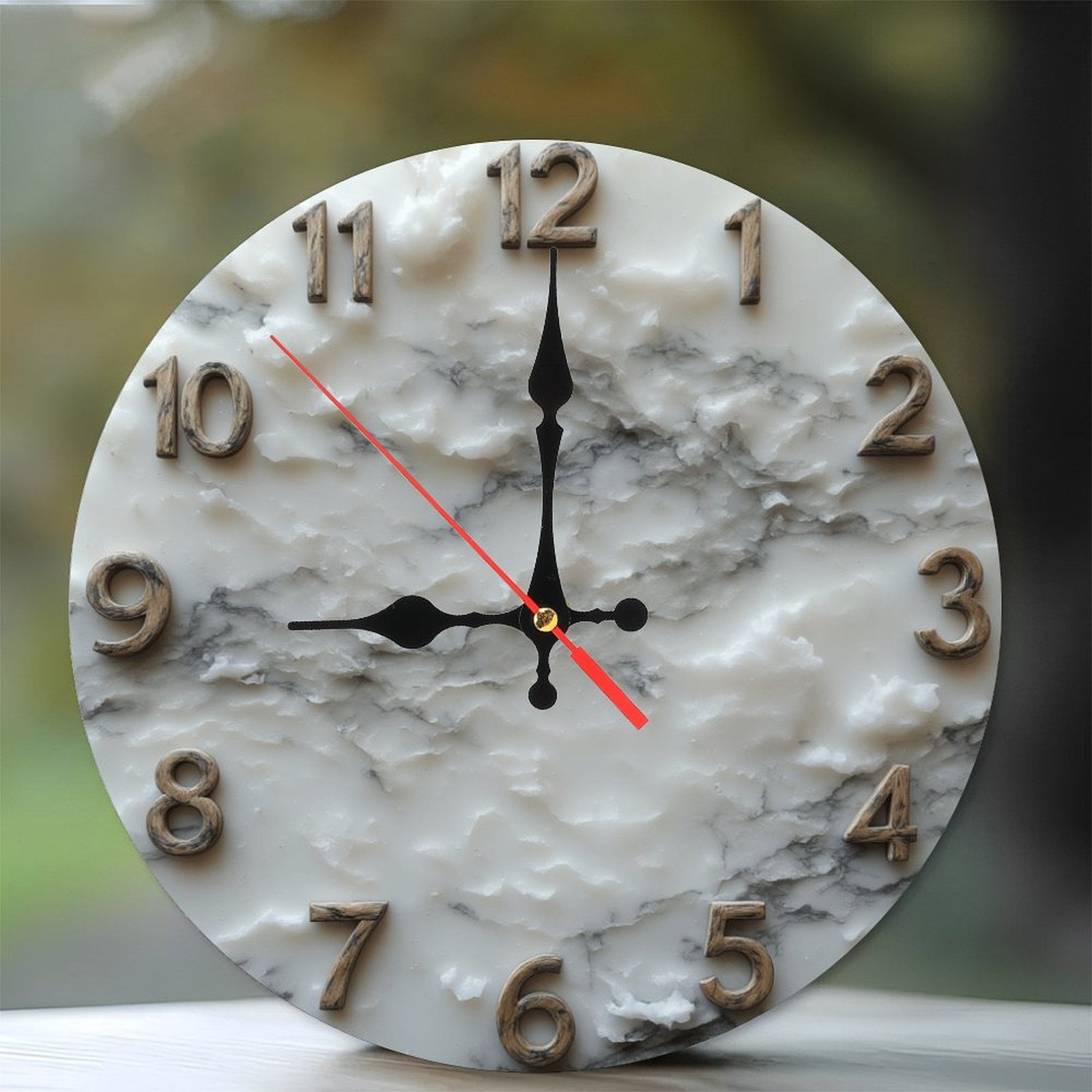 Elegant Marble Wall Clock with Layered Numbers for Home Decor 10-Inch ...