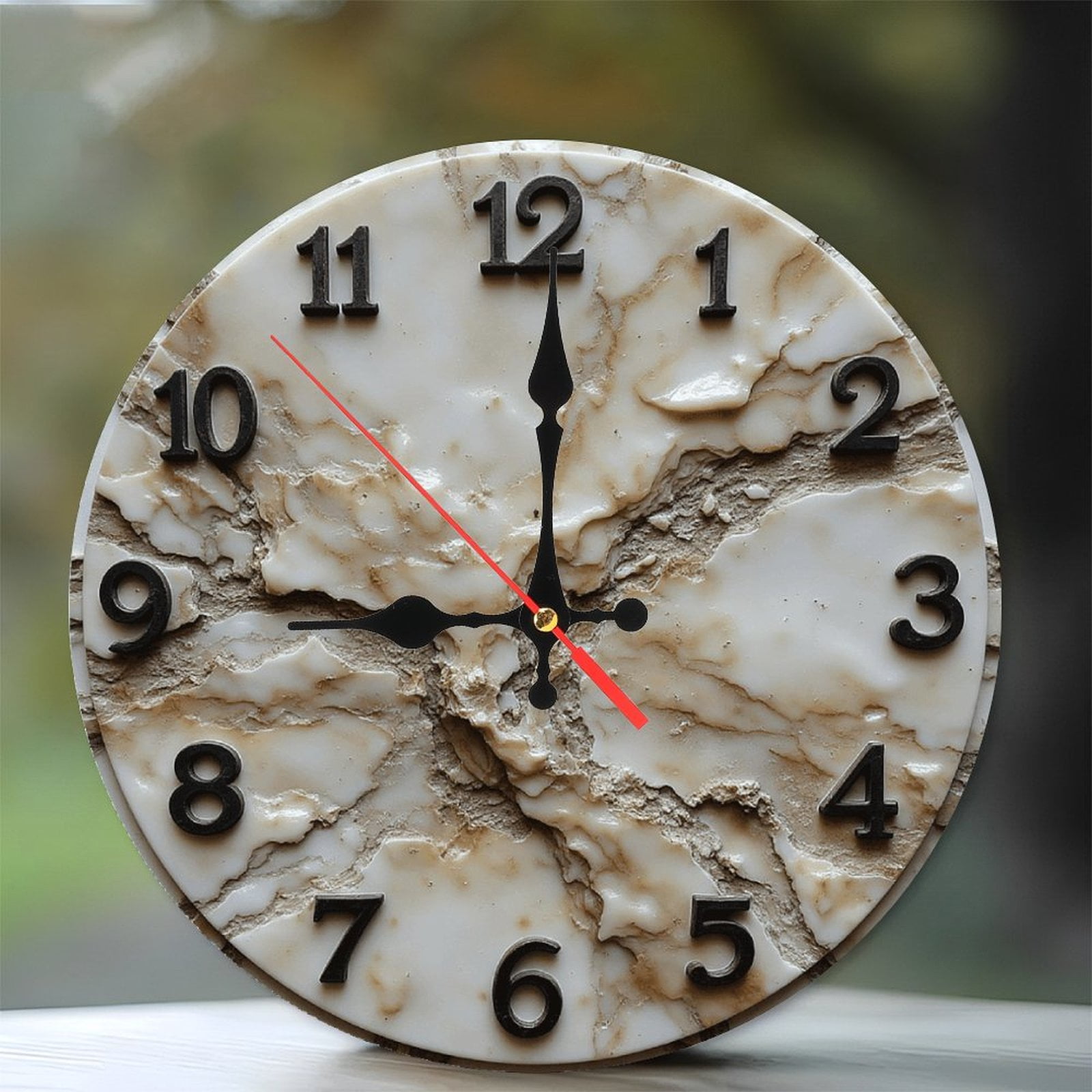 Elegant Marble Wall Clock with Decorative Design 10-Inch Silent Wooden ...