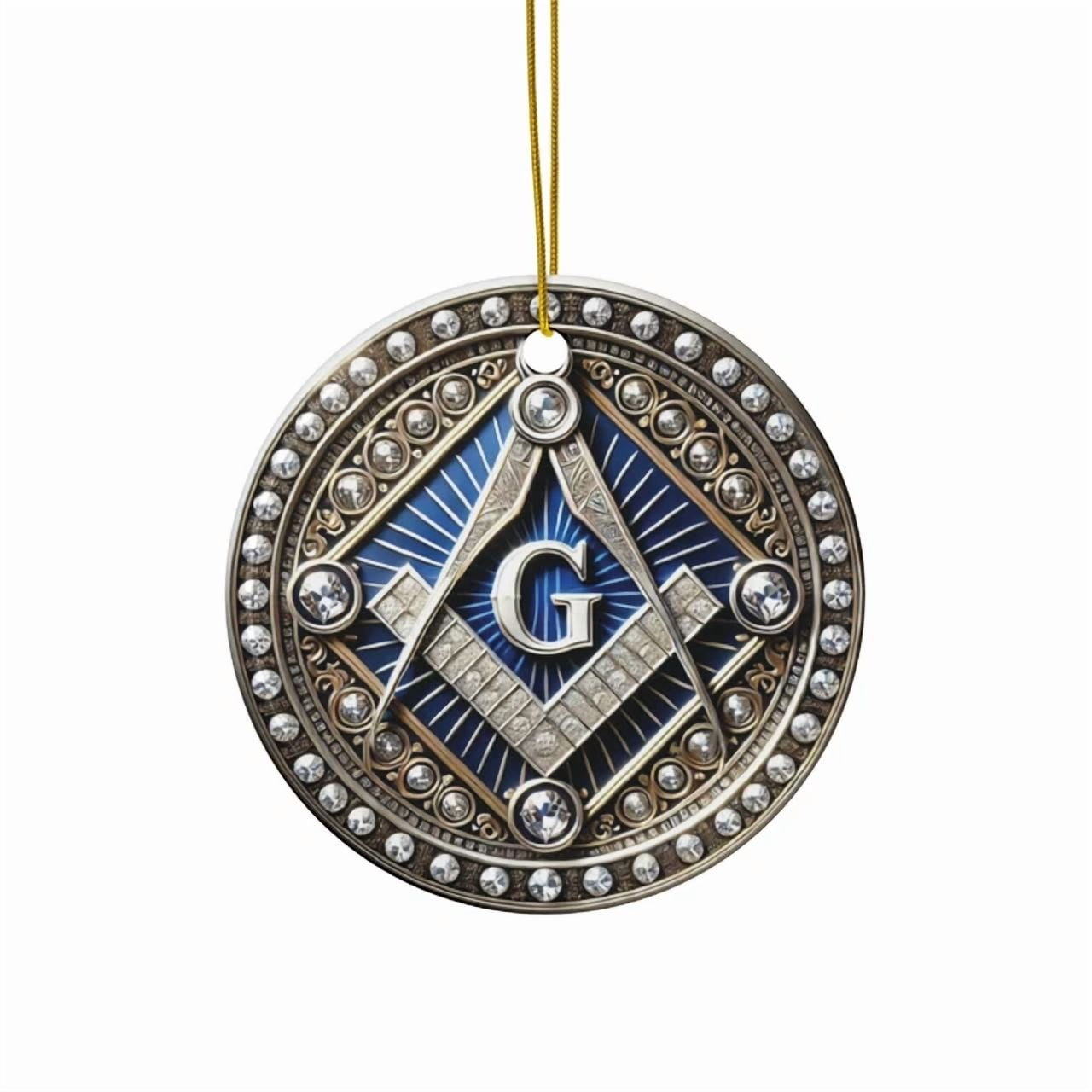 Elegant Masonic Square And Compass With Diamonds - Printed On Ceramic ...