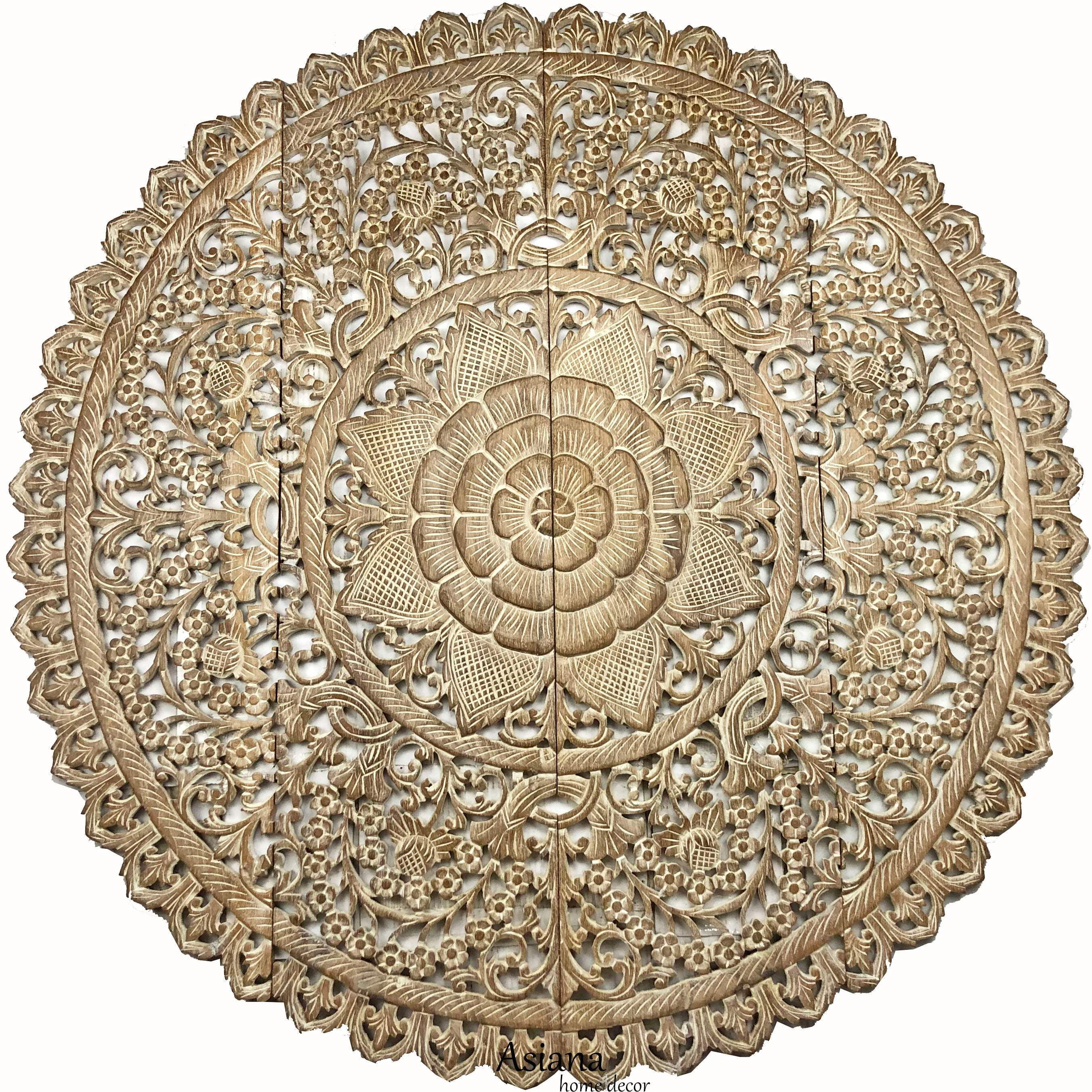 Elegant Medallion Wood Carved Wall Plaque. Round Wood Carved Floral ...