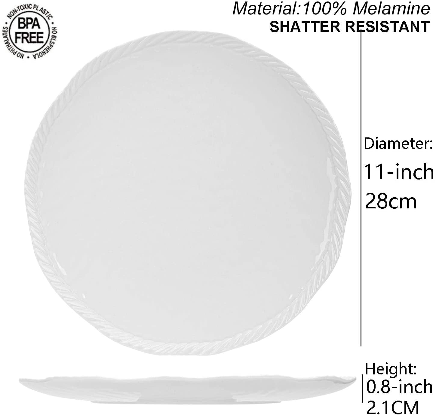Elegant Melamine Plate Set of 6 White - 11-inch Dinner Plates with Rope ...