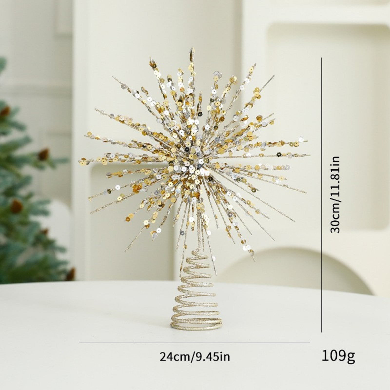 Elegant Metal Christmas Tree Star Topper - 11.81x9.45 Inch Gold/Silver ...