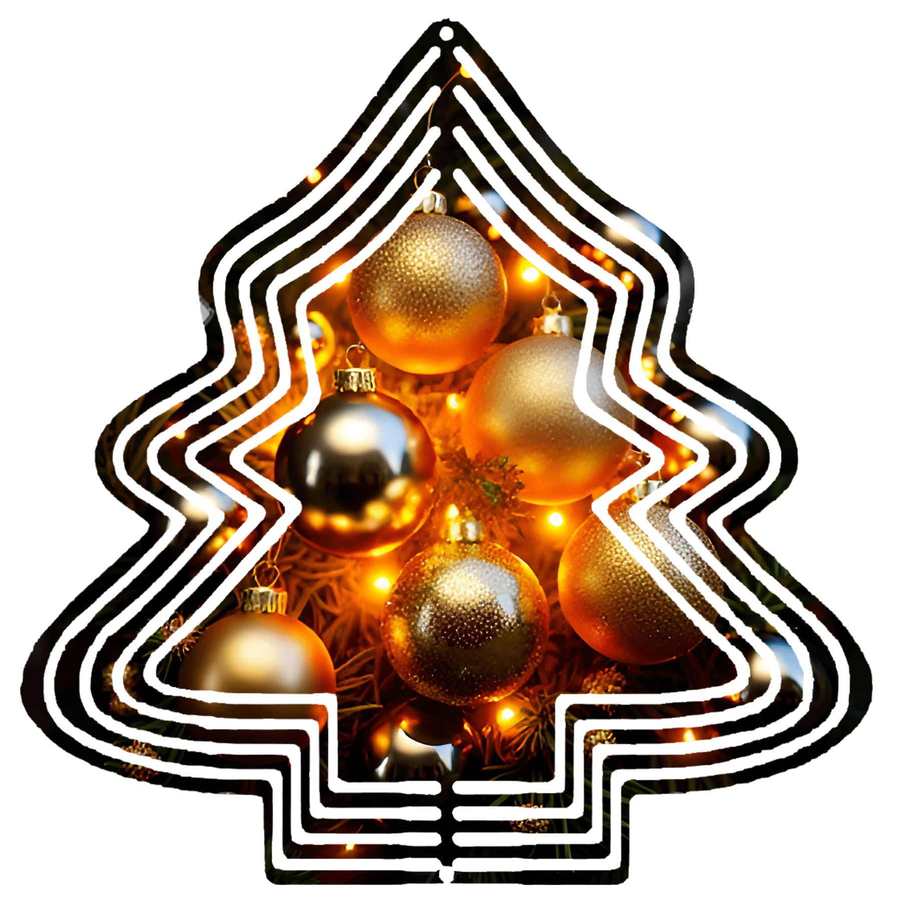 Elegant Metal Hanging Christmas Tree Wind Spinner - Festive Gold ...