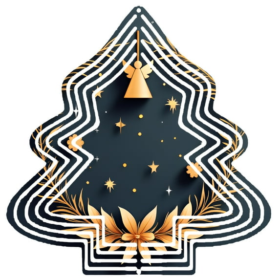 Elegant Metal Hanging Christmas Tree Wind Spinner - Golden Outline with ...