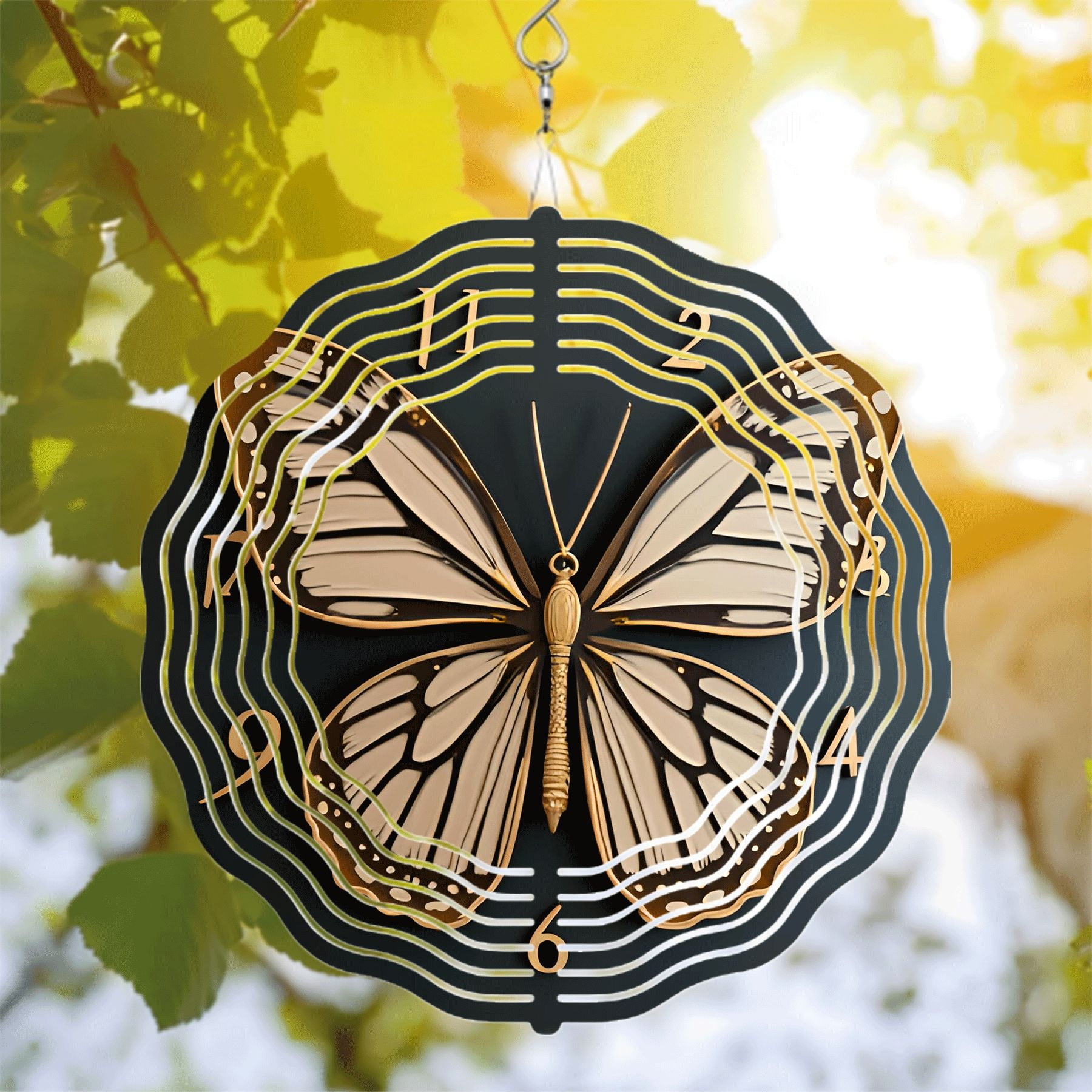 Elegant Metal Hanging Wind Spinner with Butterfly Motif - Decorative ...