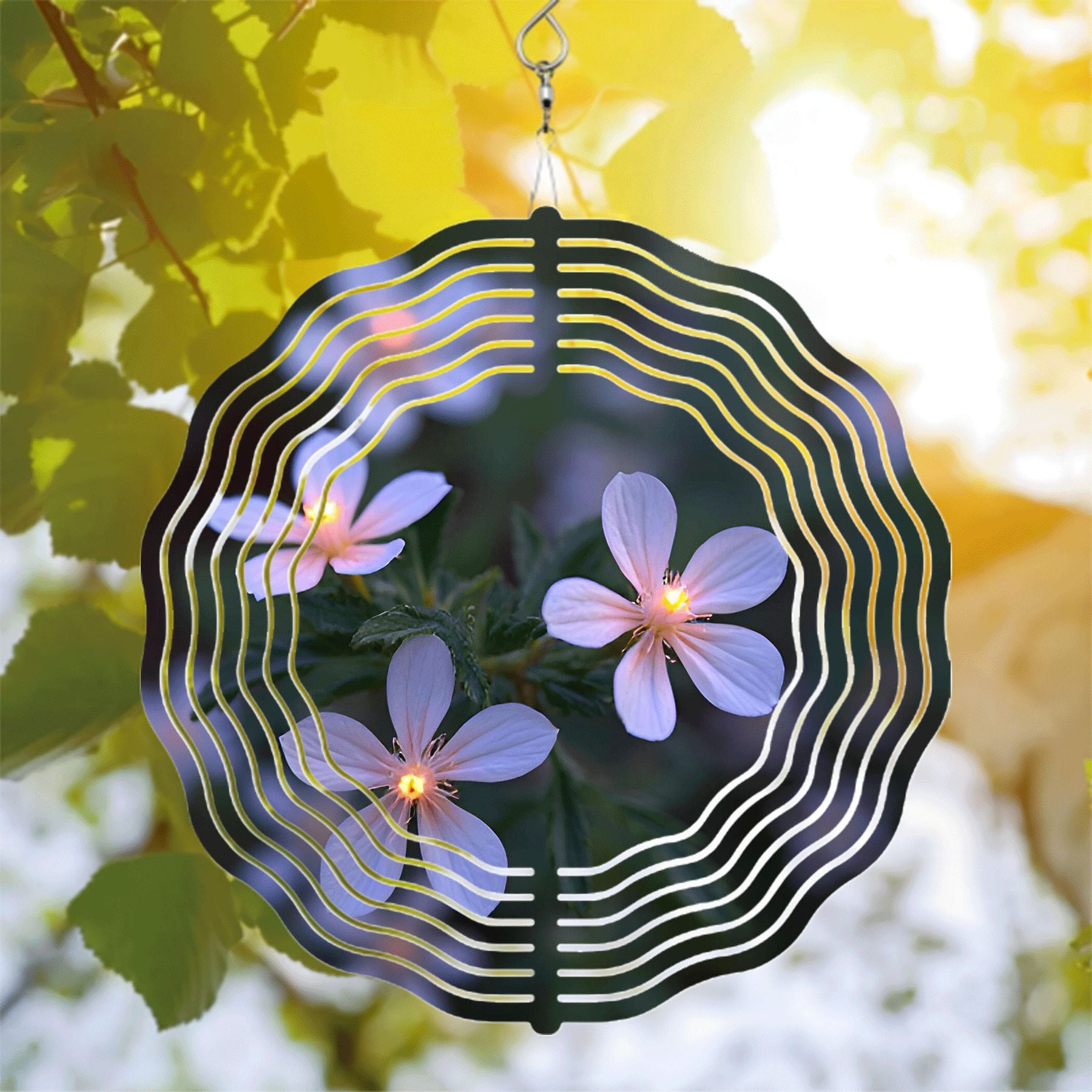 Elegant Metal Hanging Wind Spinner with Circular Flower Design and ...