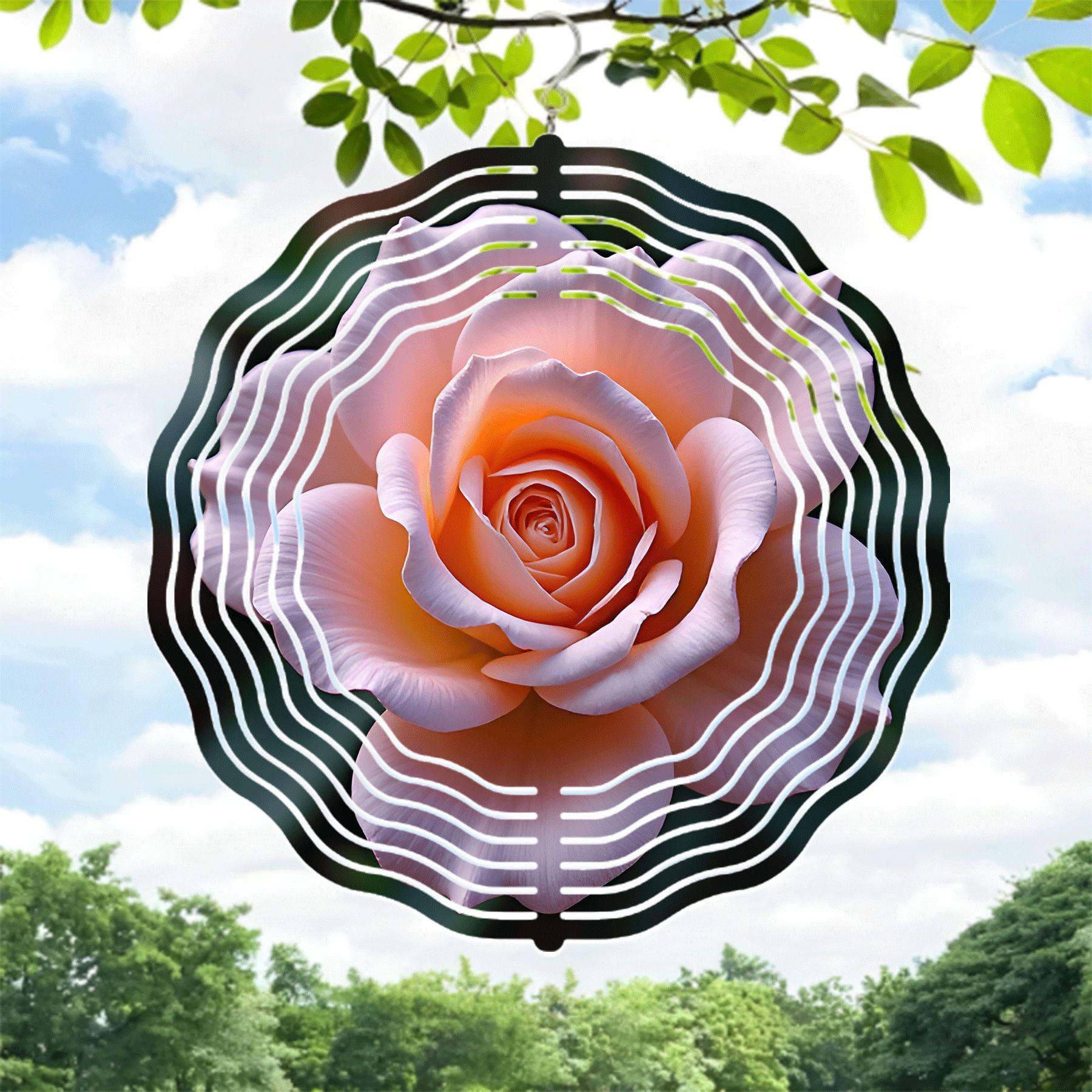 Elegant Metal Hanging Wind Spinner with Concentric Wave Design ...