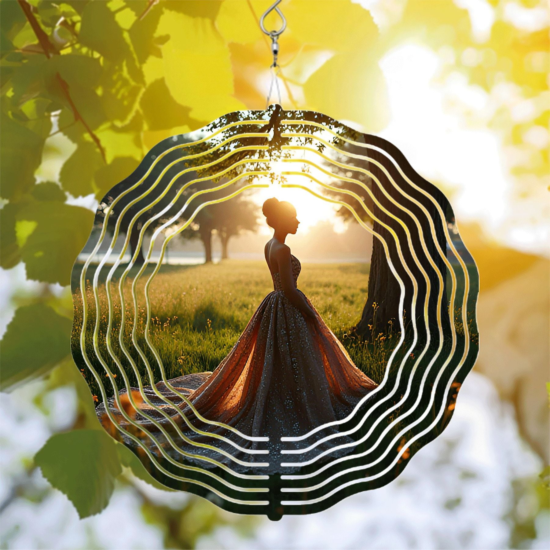 Elegant Metal Hanging Wind Spinner with Concentric Wave Design ...