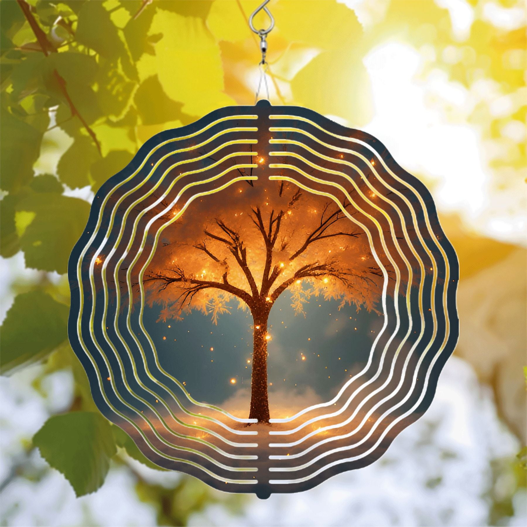 Elegant Metal Hanging Wind Spinner with Concentric Wave Design ...