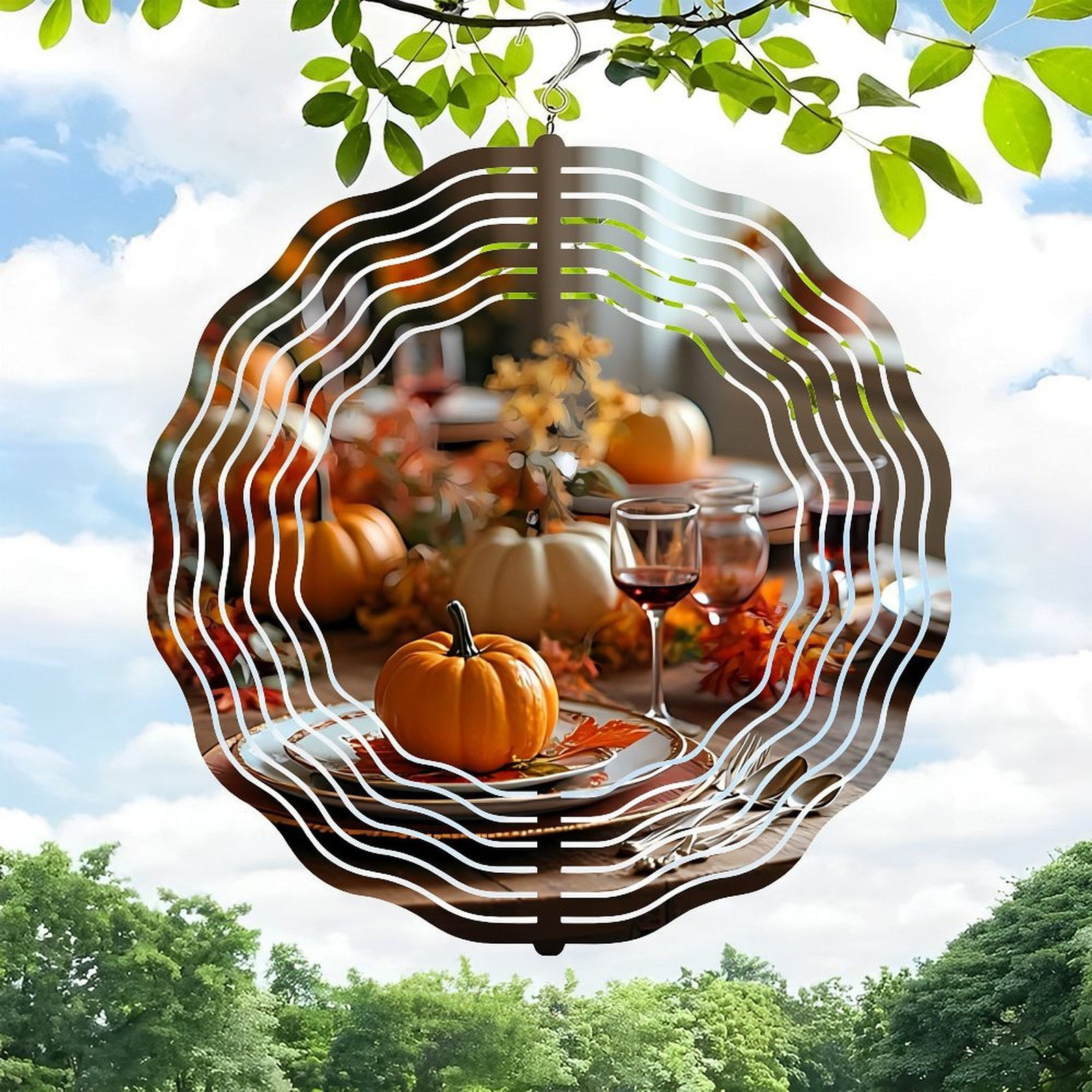 Elegant Metal Hanging Wind Spinner with Concentric Wave Patterns - Perfect Wind Chime for Yard ...