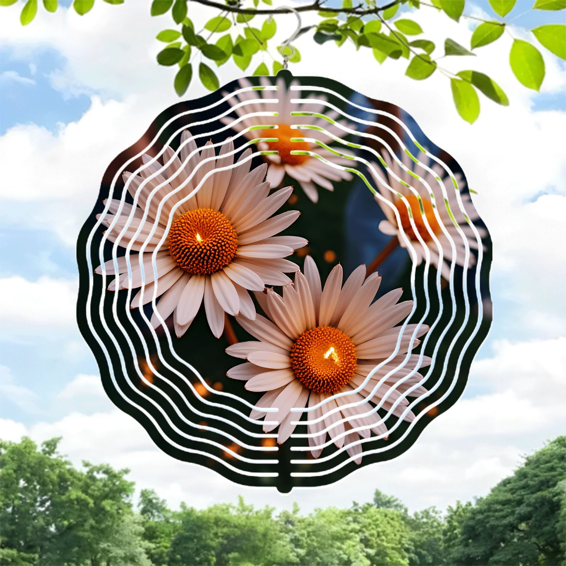 Elegant Metal Hanging Wind Spinner with Daisy Flower Design - Circular ...