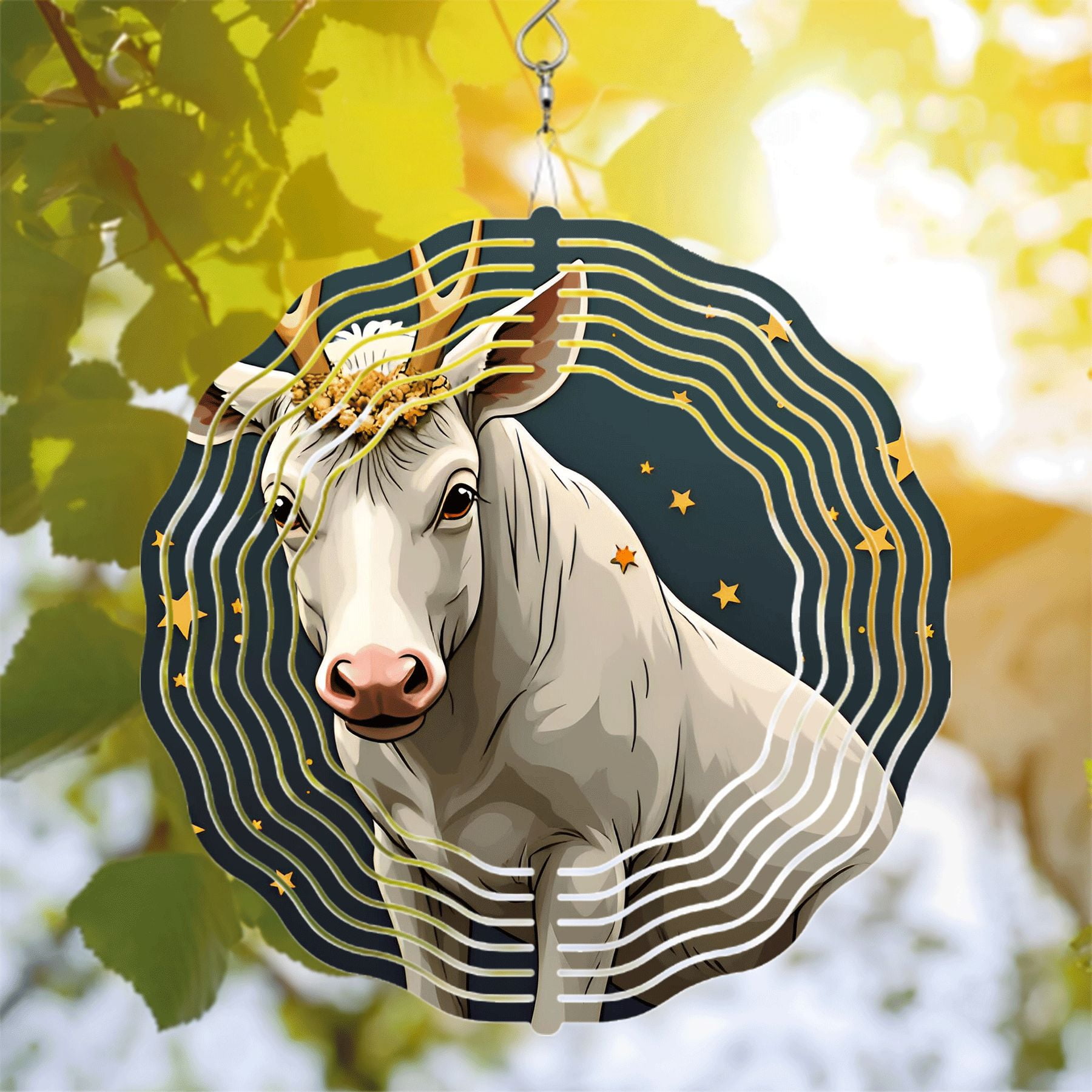 Elegant Metal Hanging Wind Spinner with Floral Crown Design Golden ...