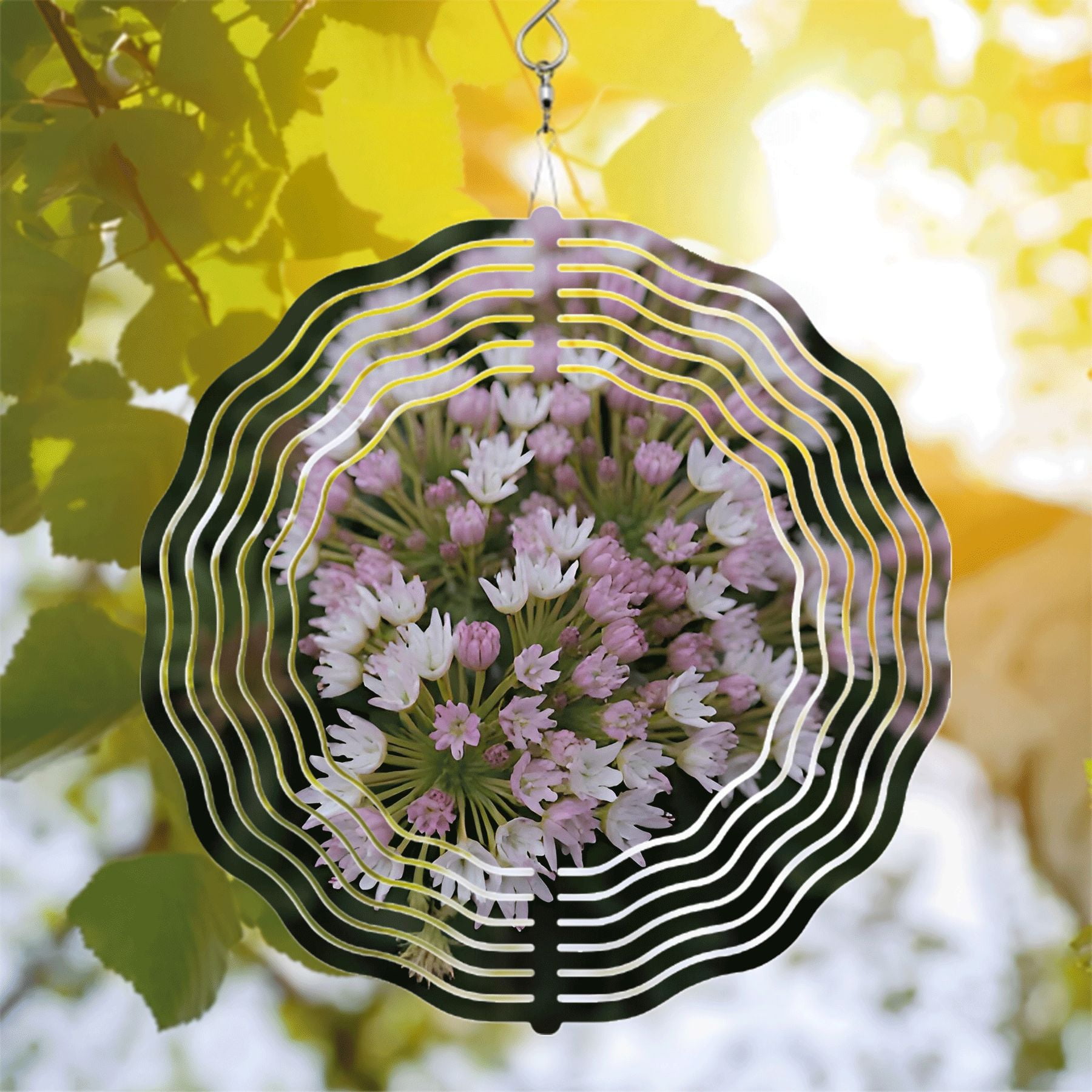 Elegant Metal Hanging Wind Spinner with Spherical Floral Design and ...