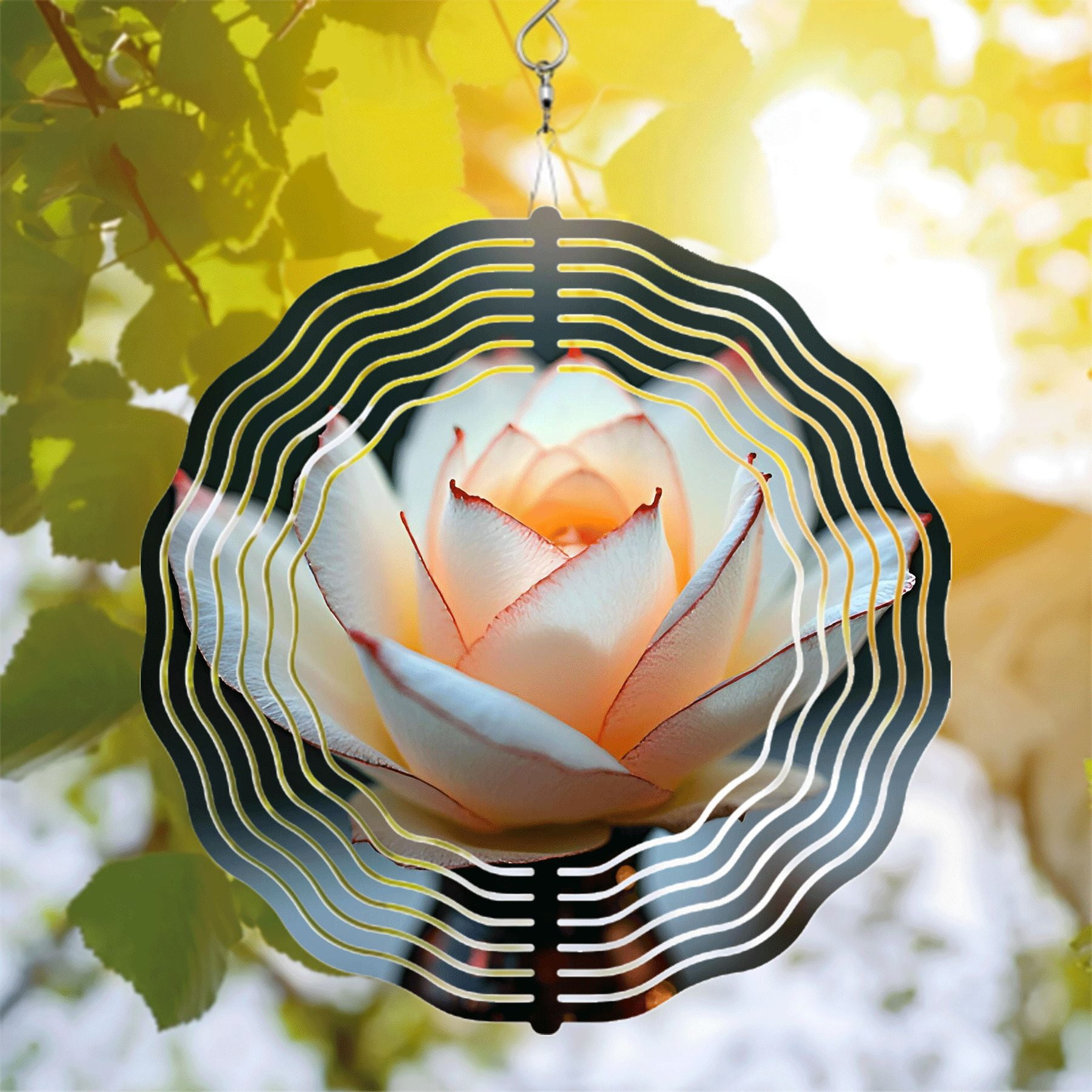 Elegant Metal Hanging Wind Spinner with Symmetrical Flower Design and ...