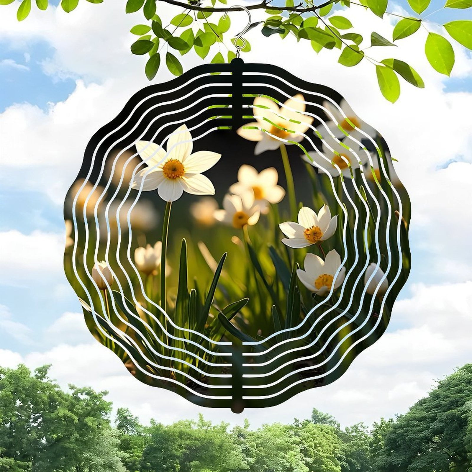 Elegant Metal Hanging Wind Spinner with Wavy Concentric Design ...