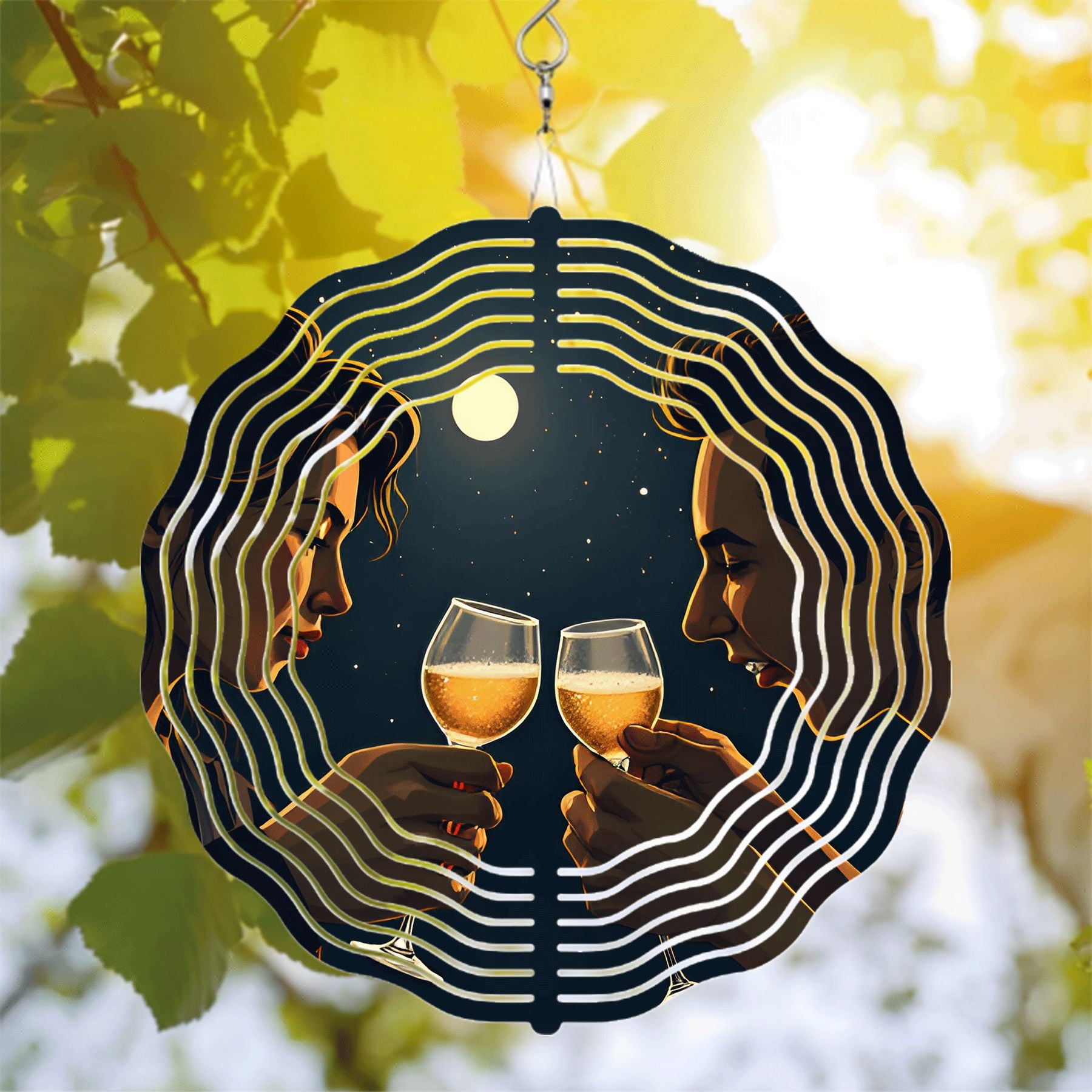 Elegant Metal Hanging Wind Spinners & Chimes - Circular Wavy Design for ...