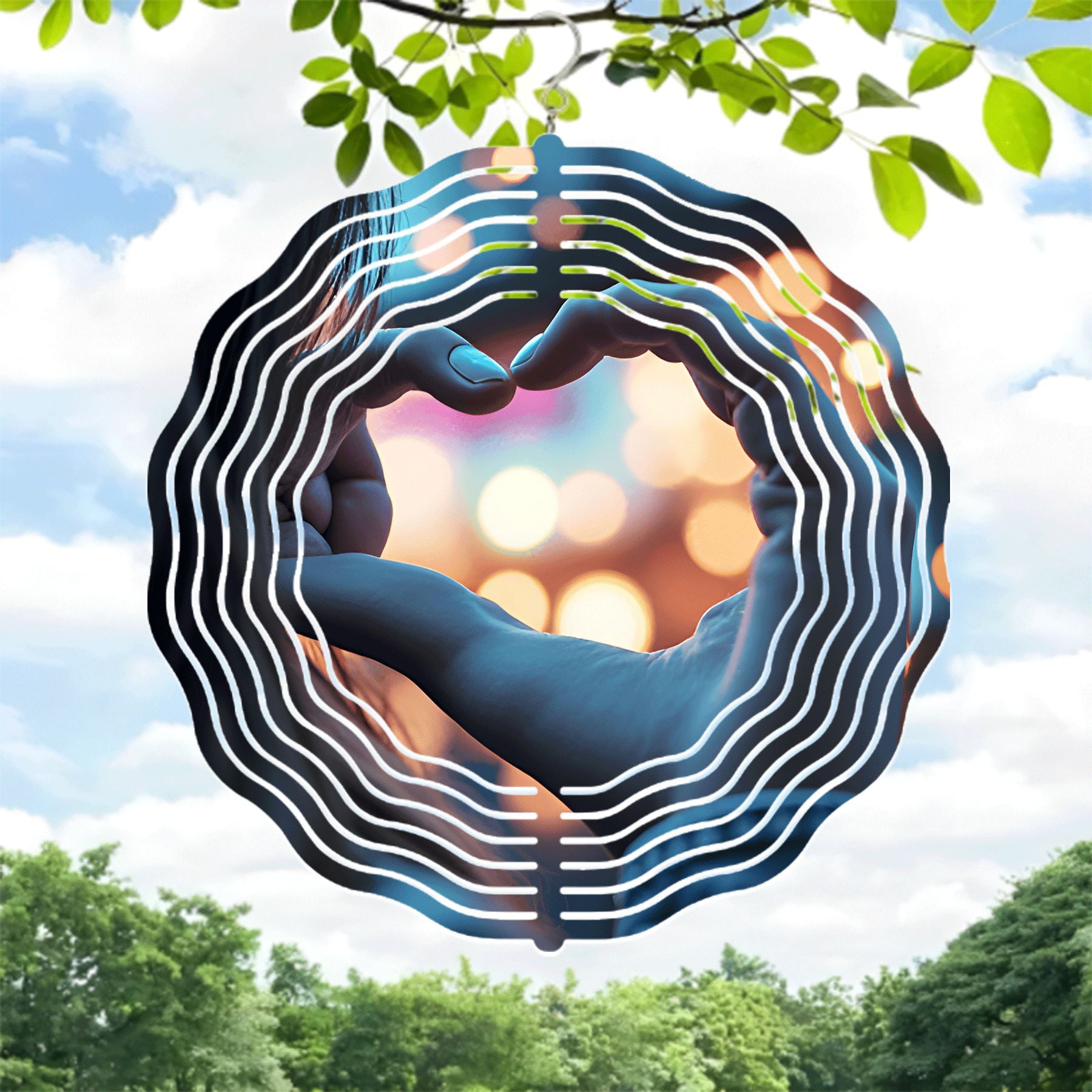 Elegant Metal Hanging Wind Spinners & Chimes - Dreamy Bokeh Design for Yard & Garden Circular ...