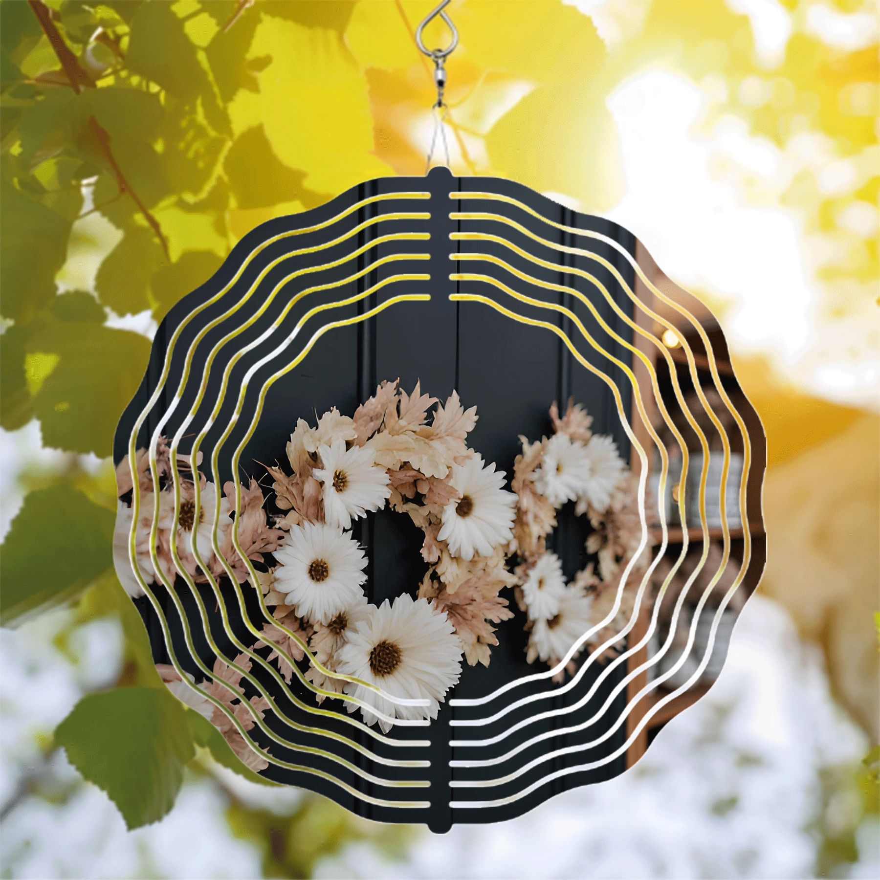Elegant Metal Hanging Wind Spinners & Chimes - Modern Wavy Pattern ...