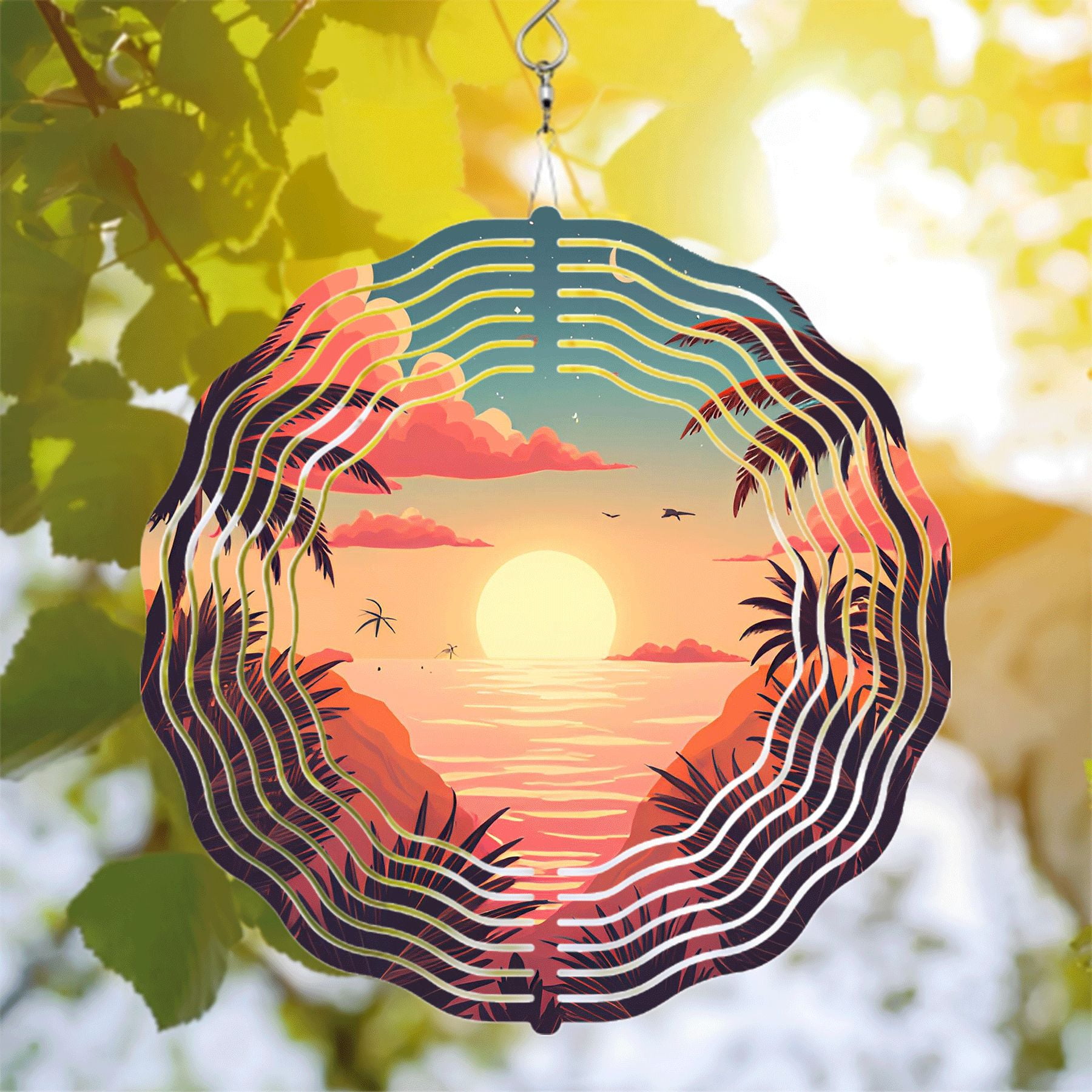 Elegant Metal Hanging Wind Spinners & Chimes - Tropical Palm Tree ...