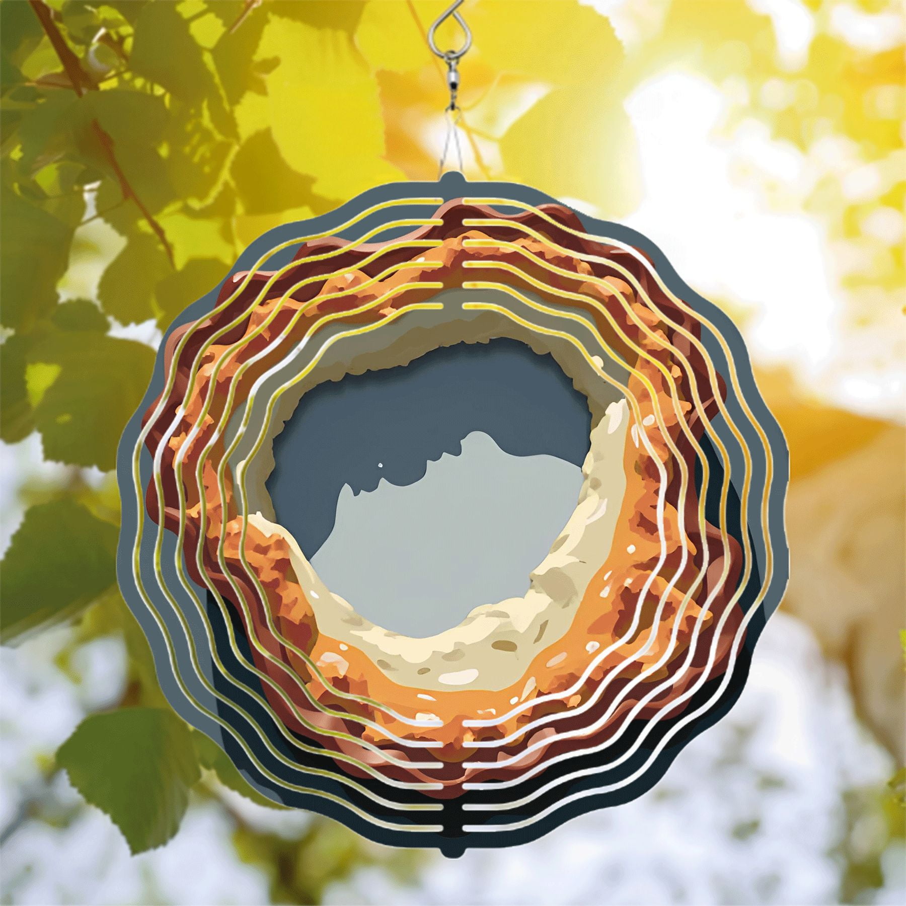 Elegant Metal Hanging Wind Spinners - Concentric Ring Design in Earthy ...