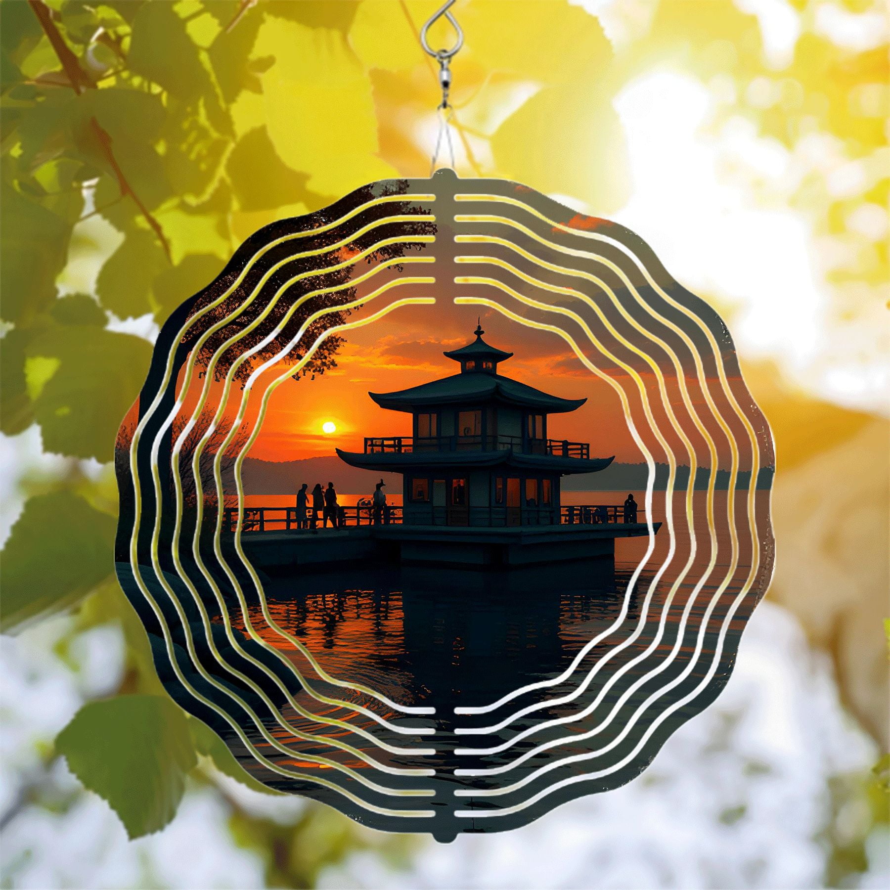 Elegant Metal Hanging Wind Spinners - Vibrant Pagoda Design with ...