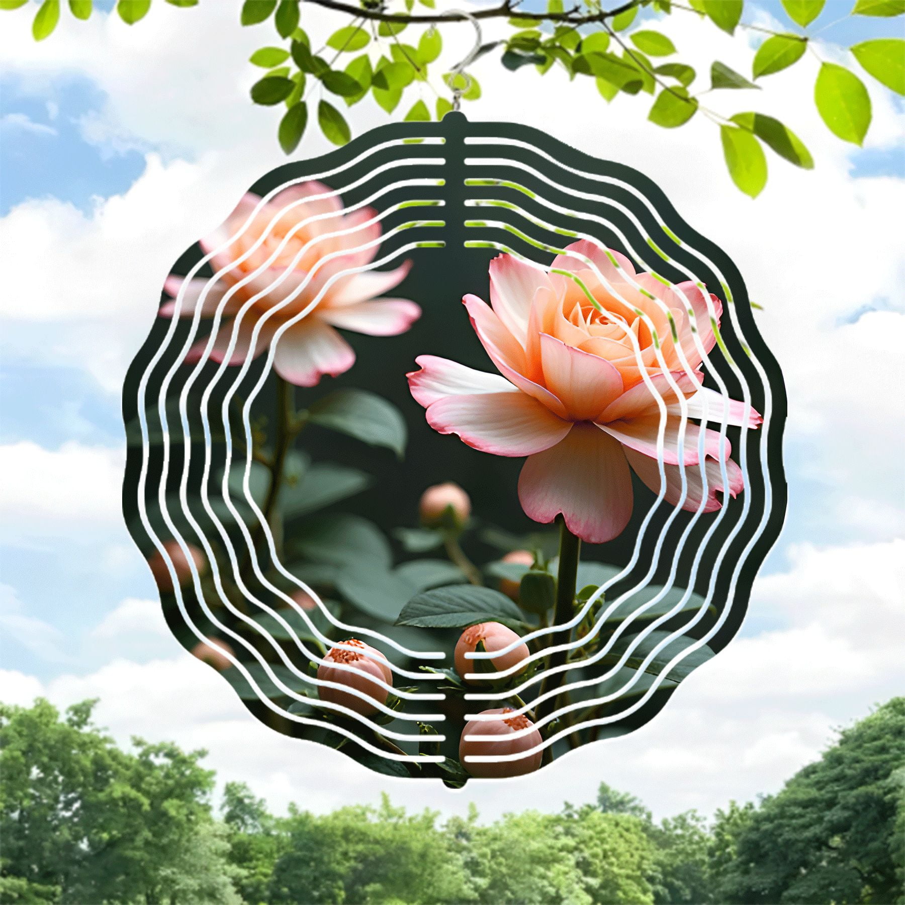 Elegant Metal Hanging Wind Spinners with Abstract White Line Design ...