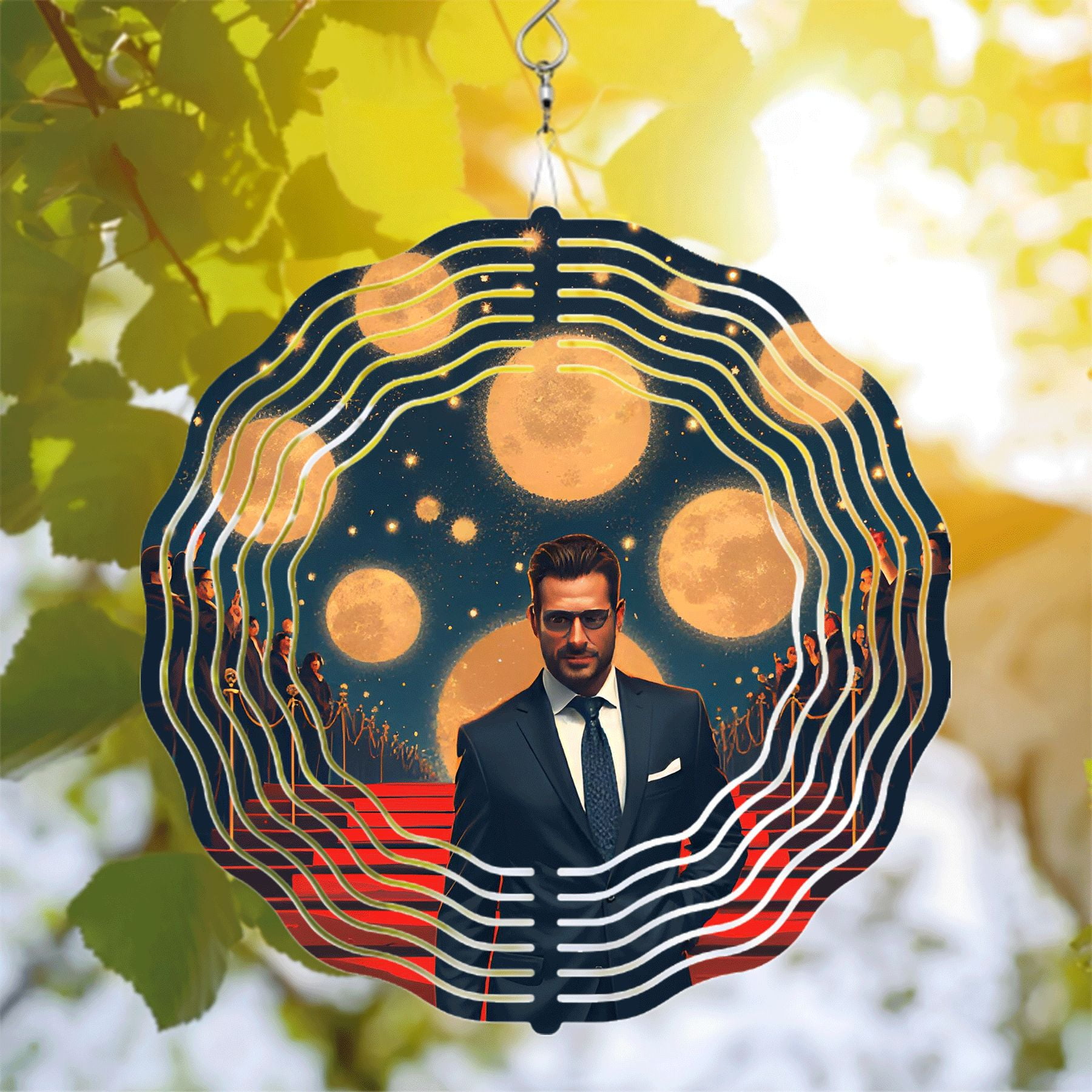 Elegant Metal Hanging Wind Spinners with Celestial Wave Patterns ...