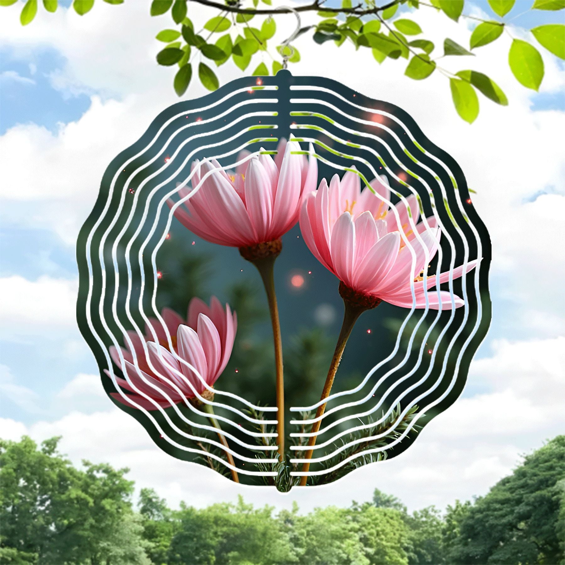 Elegant Metal Hanging Wind Spinners with Circular Floral Design ...