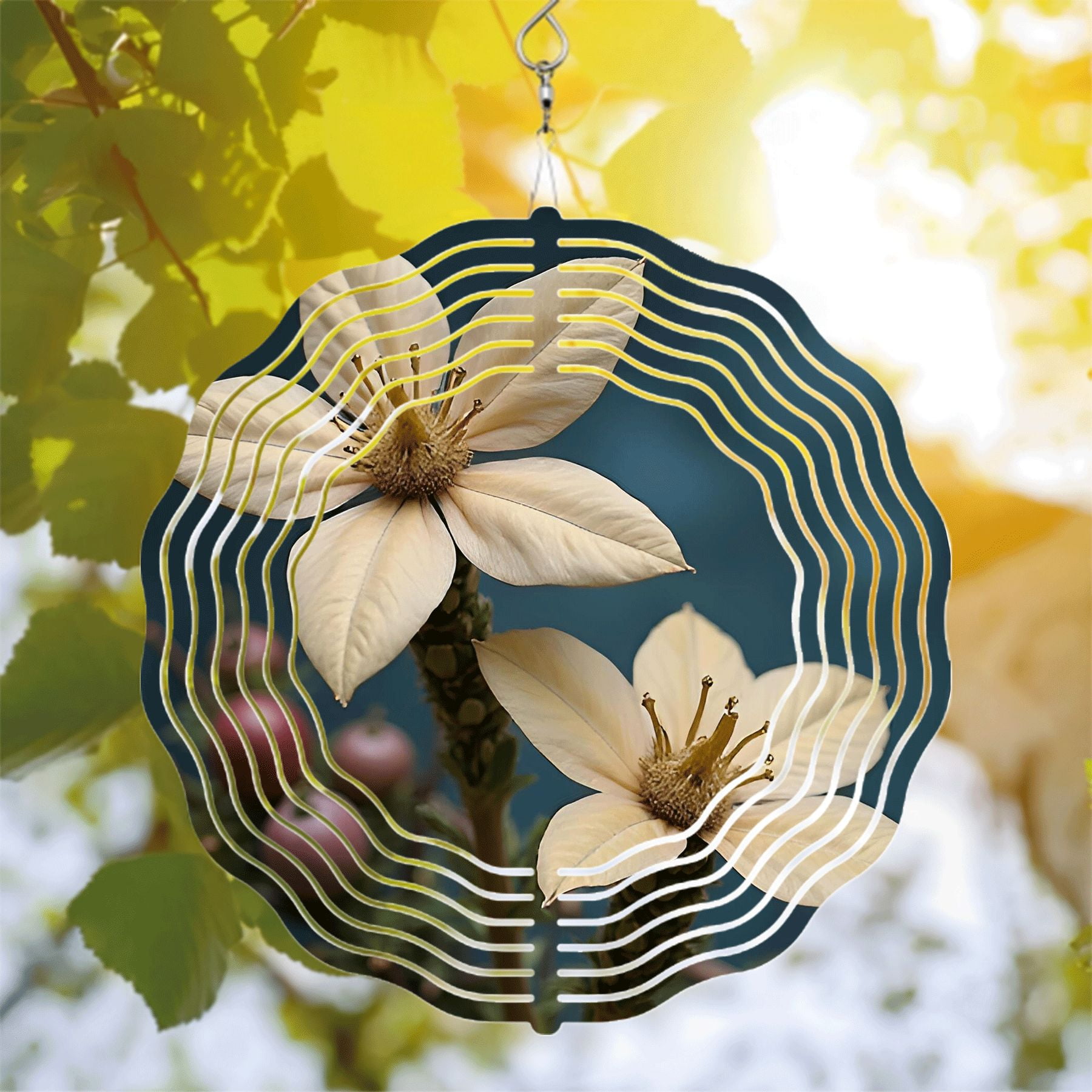 Elegant Metal Hanging Wind Spinners with Circular Wavy Line Design ...