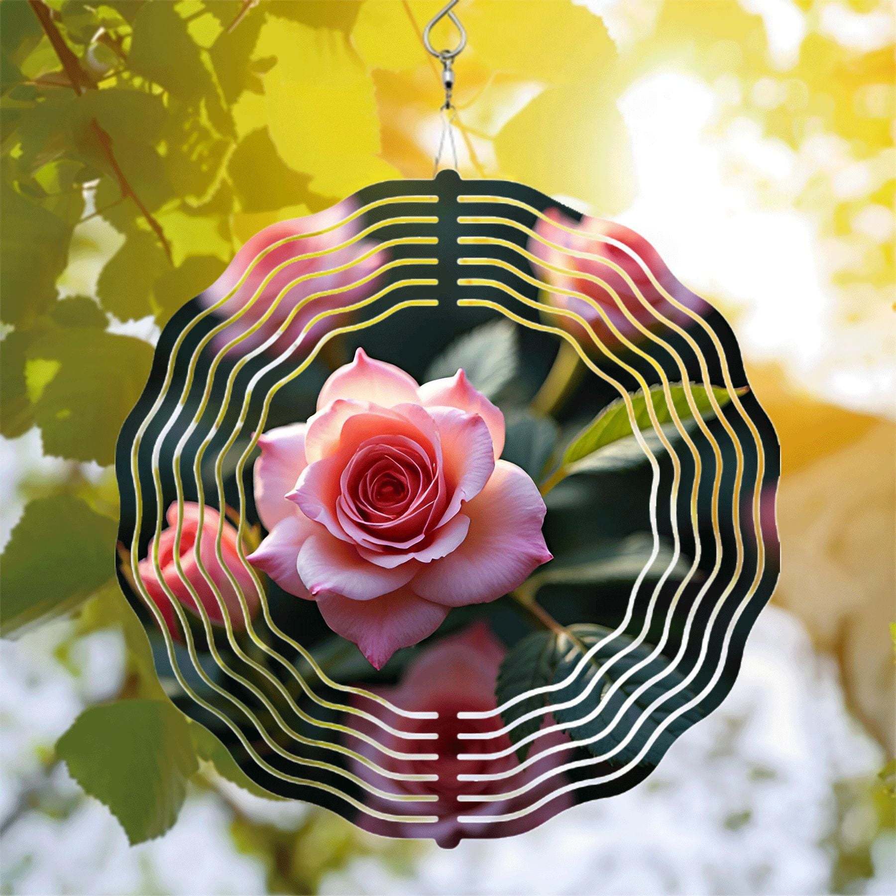 Elegant Metal Hanging Wind Spinners with Circular White Line Patterns ...