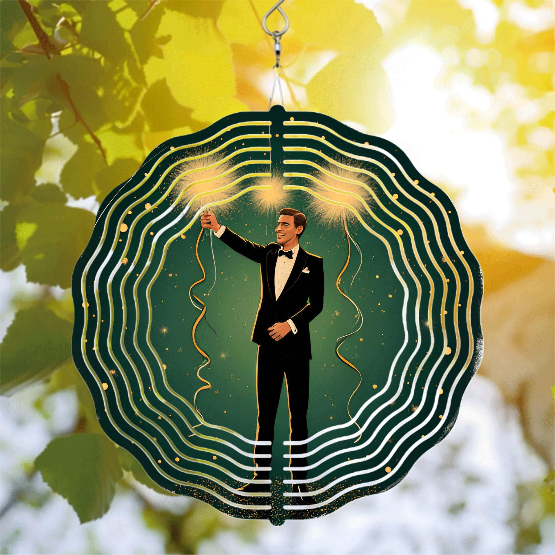 Elegant Metal Hanging Wind Spinners with Concentric Circle Design ...