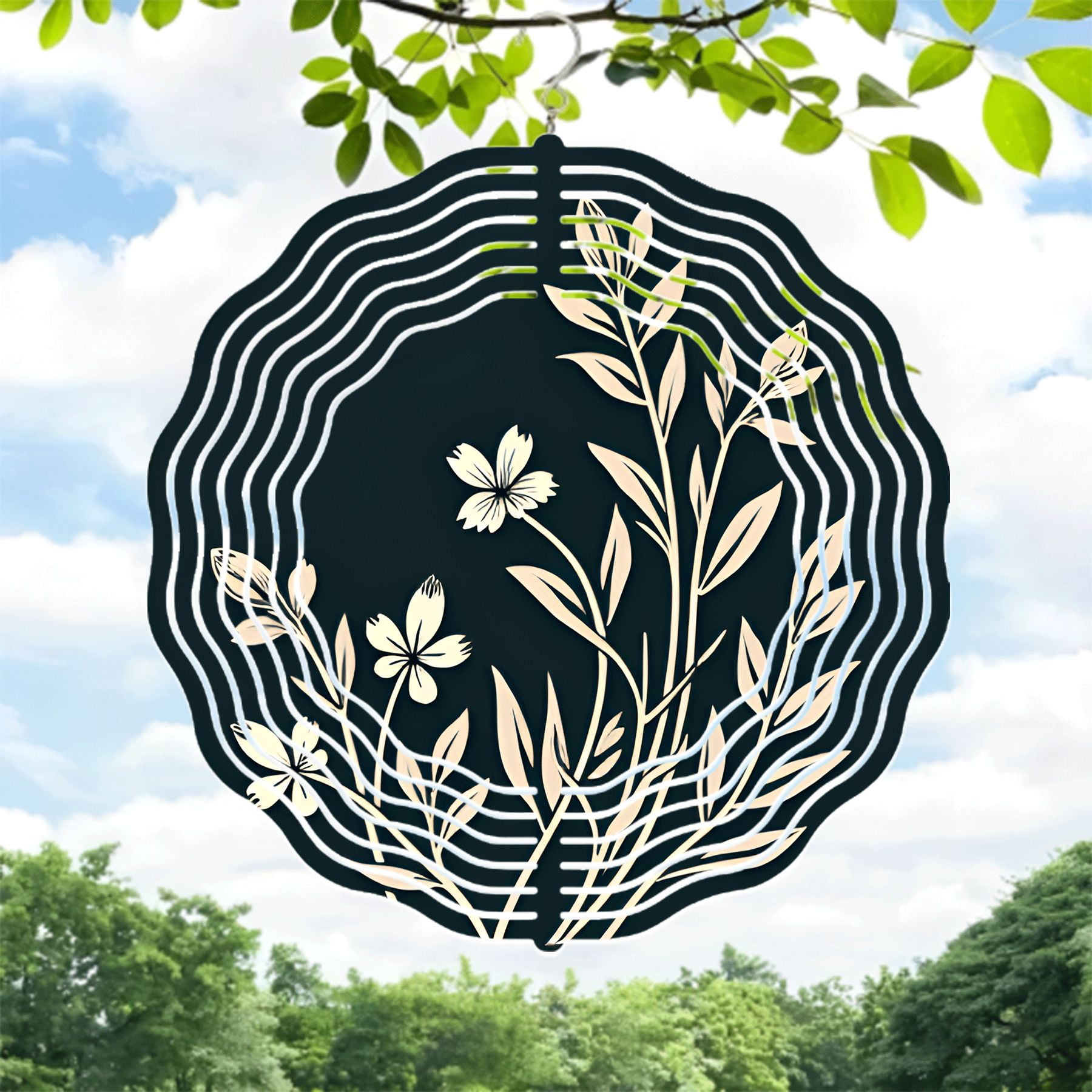 Elegant Metal Hanging Wind Spinners with Concentric Wave Patterns and ...