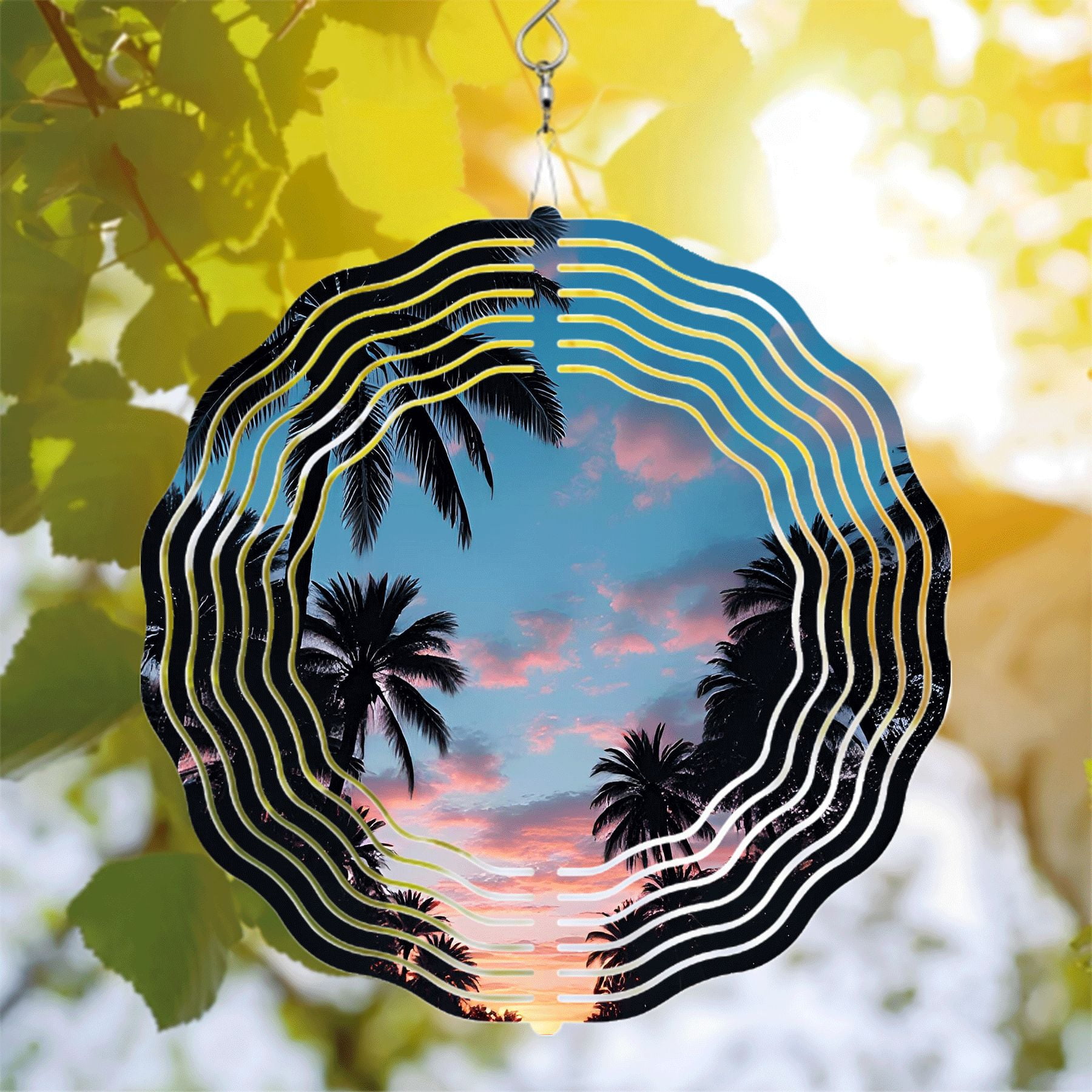 Elegant Metal Hanging Wind Spinners with Concentric White Line Design ...