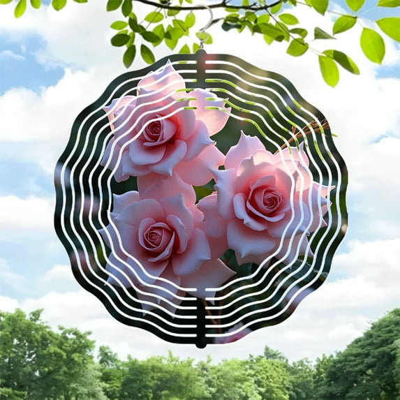 Elegant Metal Hanging Wind Spinners with Concentric White Line Design ...