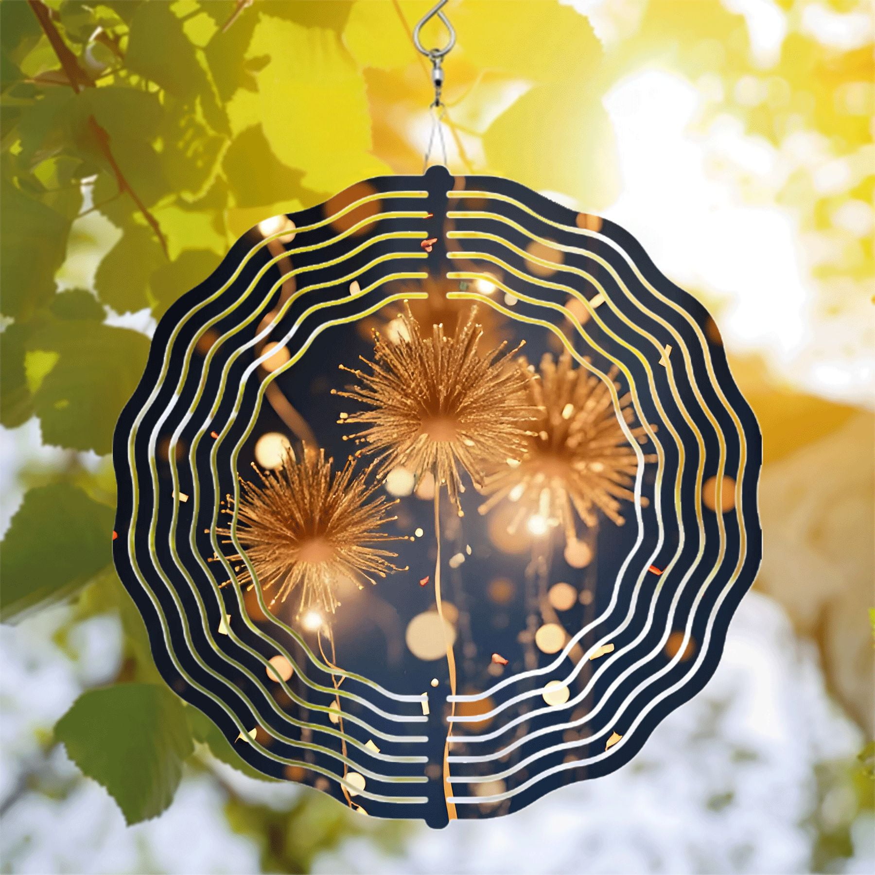 Elegant Metal Hanging Wind Spinners with Concentric White Lines ...