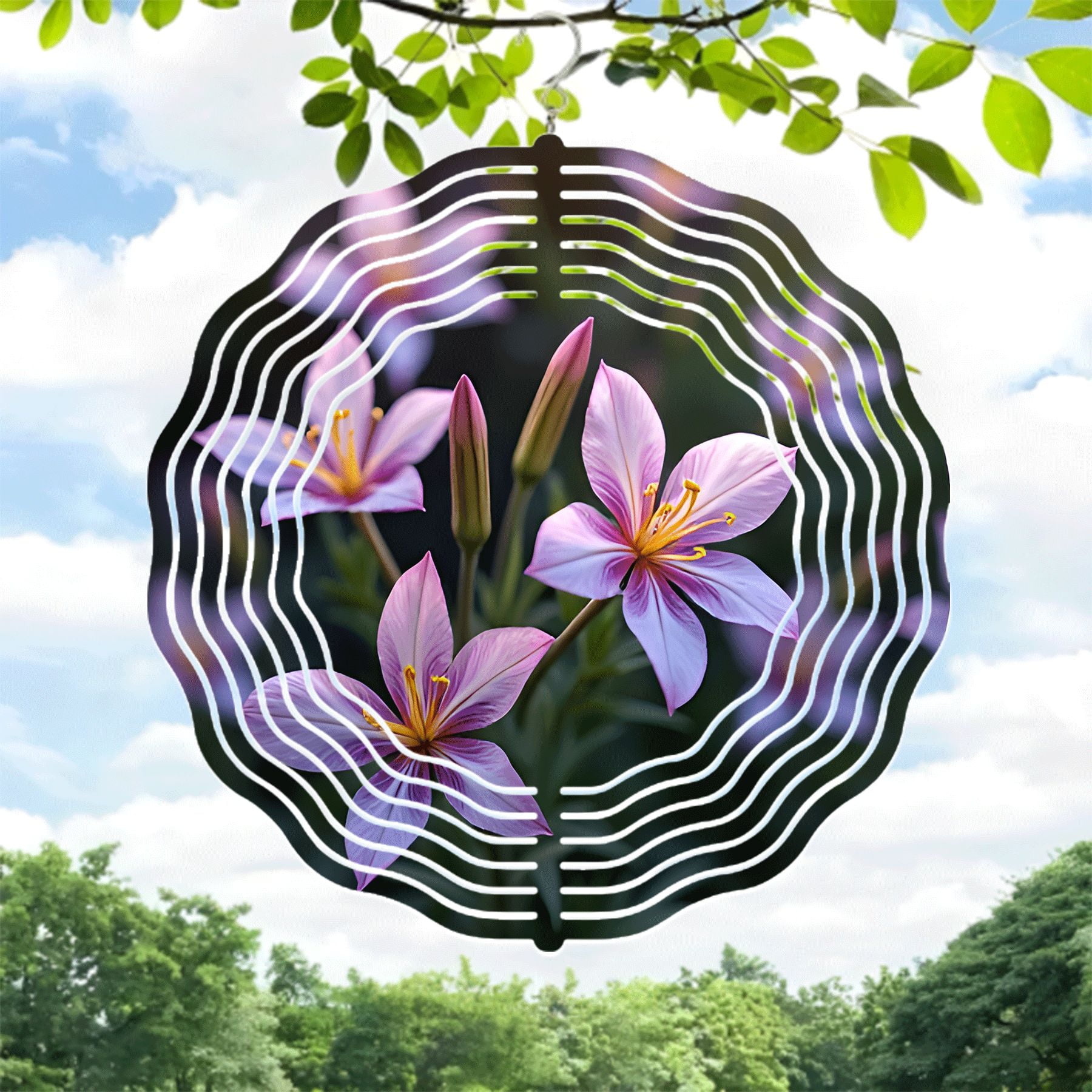 Elegant Metal Hanging Wind Spinners with Concentric White Lines and ...