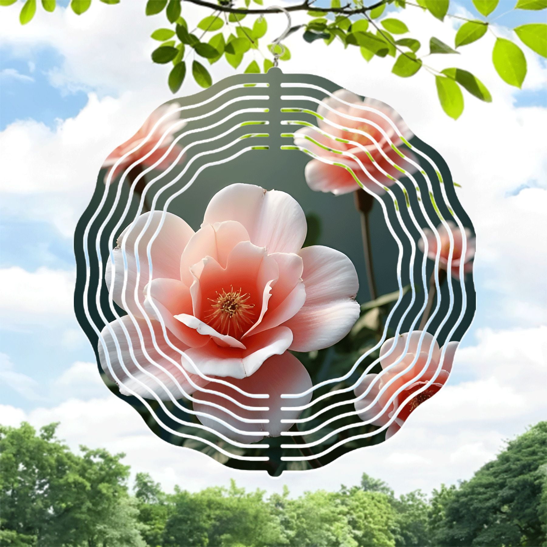 Elegant Metal Hanging Wind Spinners with Concentric White Patterns ...