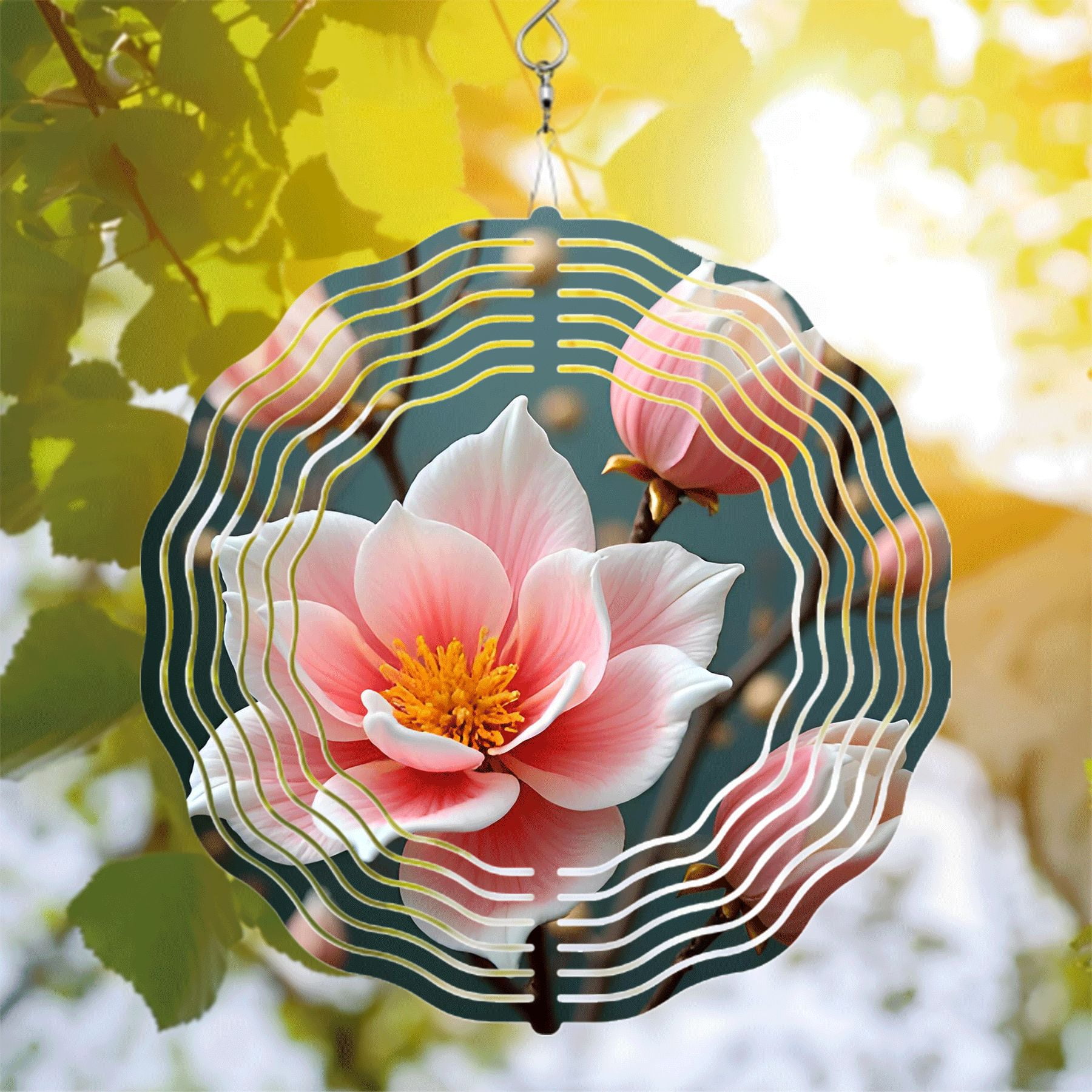 Elegant Metal Hanging Wind Spinners with Floral Design - Serene Garden ...
