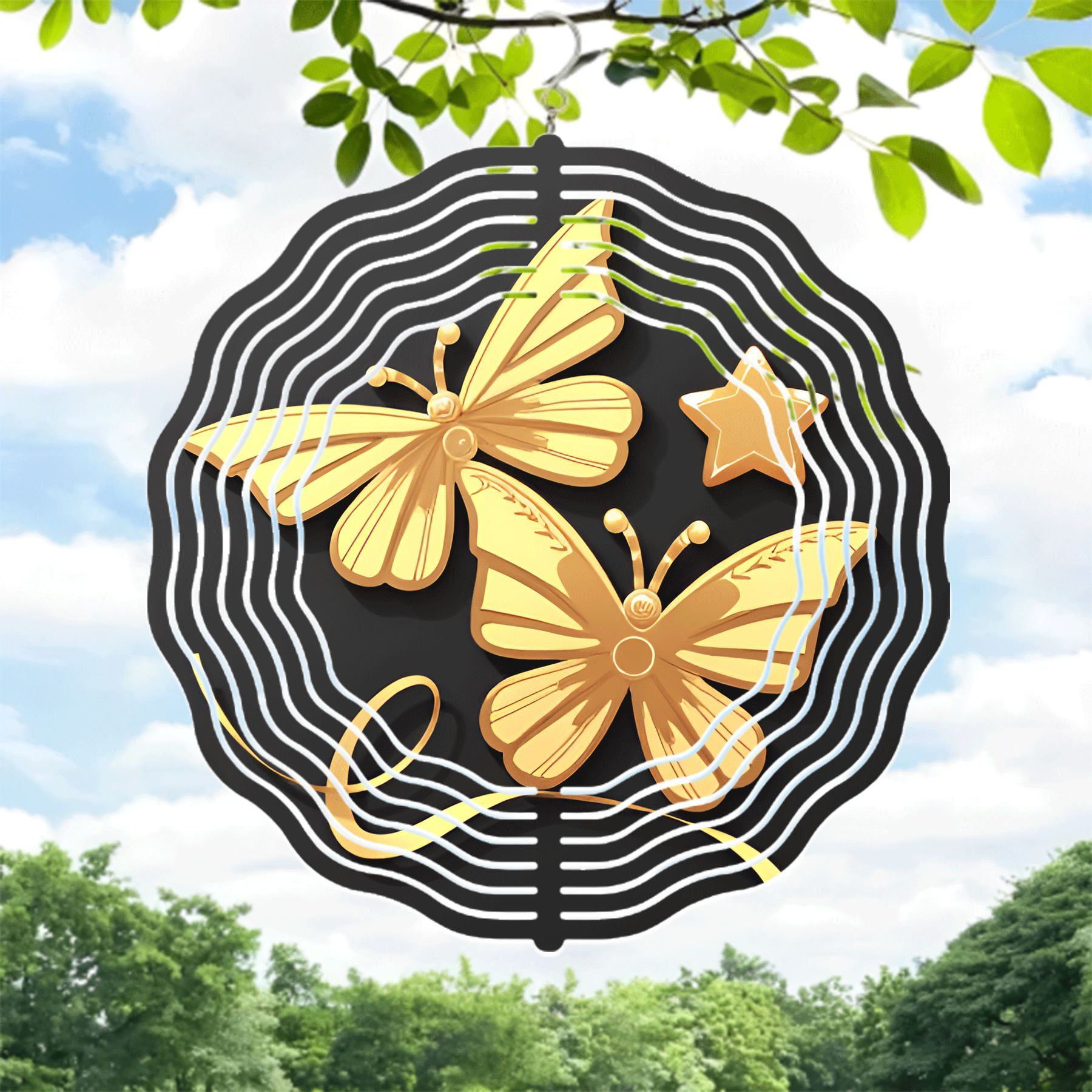 Elegant Metal Hanging Wind Spinners with Golden Butterfly Patterns ...