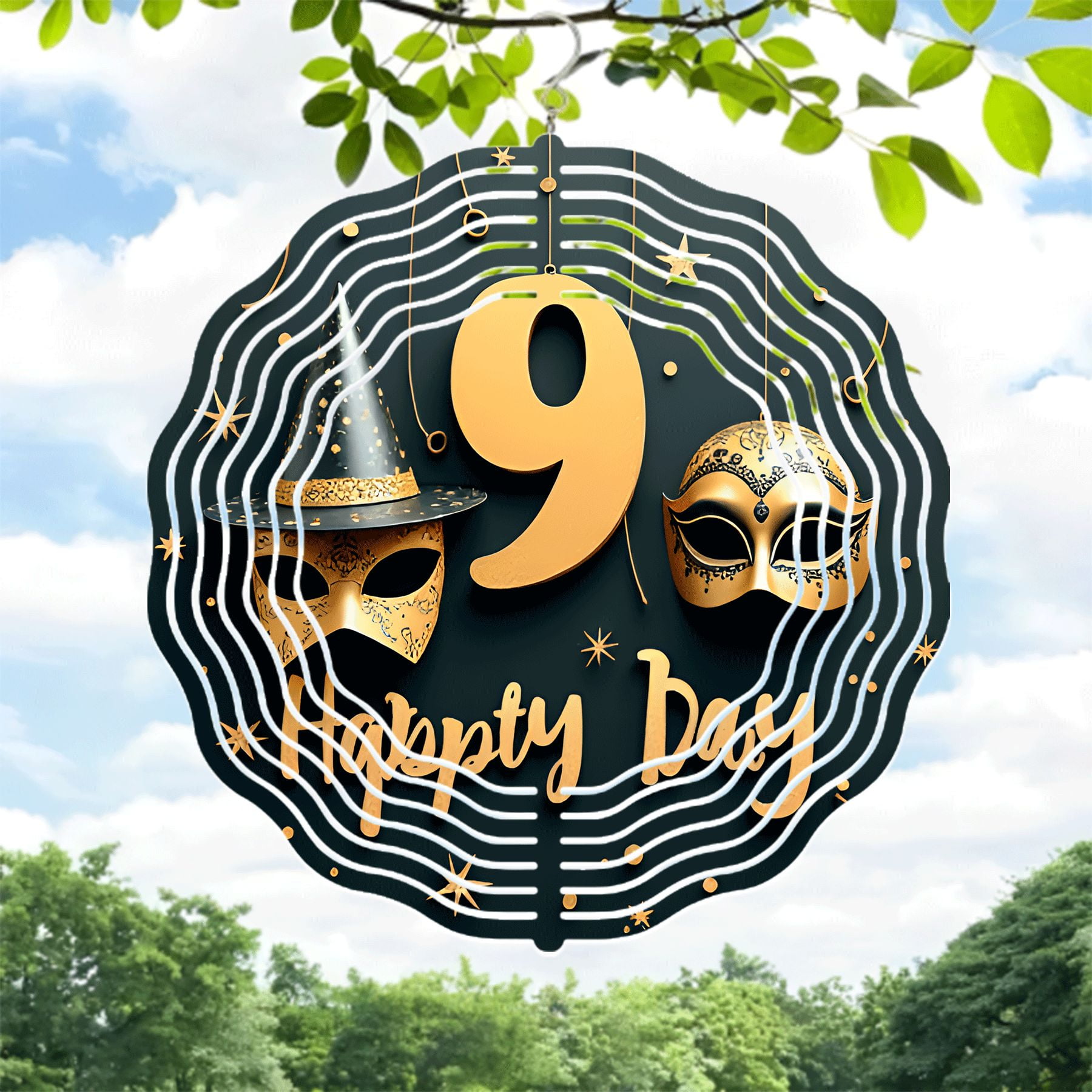 Elegant Metal Hanging Wind Spinners with Golden Number ' 9 ' Stars ...