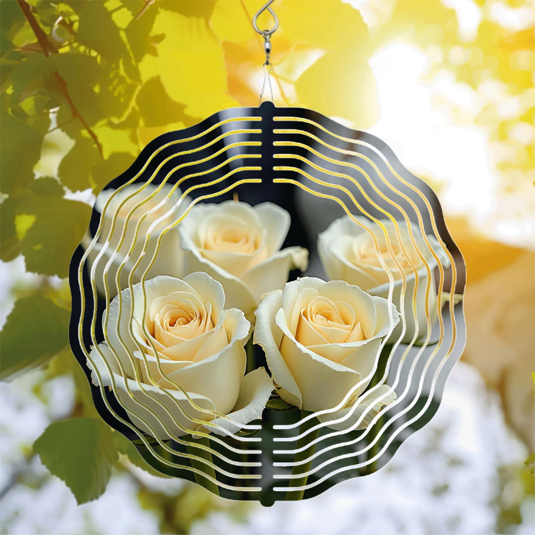 Elegant Metal Hanging Wind Spinners with Modern Circular Wavy Pattern ...
