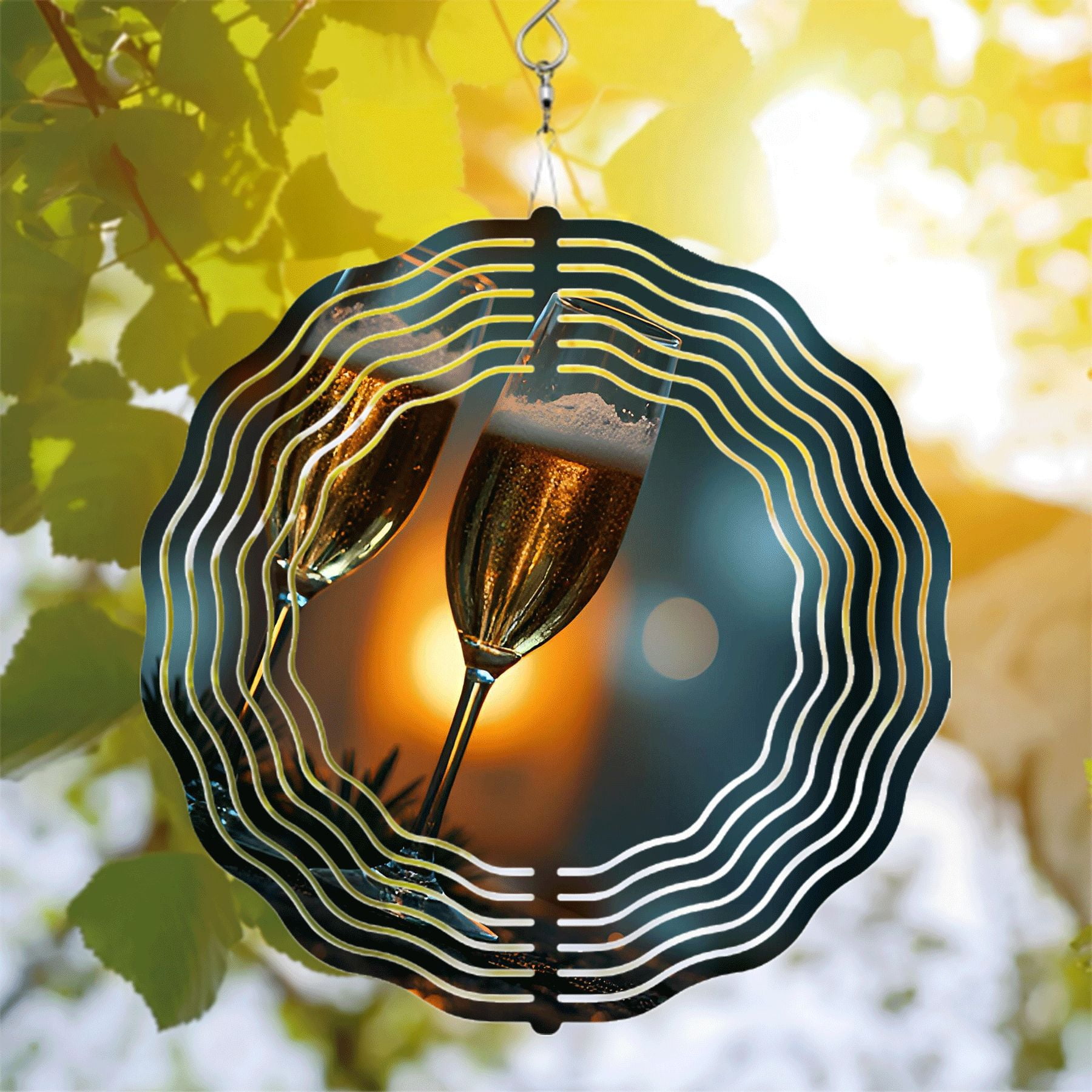Elegant Metal Hanging Wind Spinners with Modern Concentric Wave ...