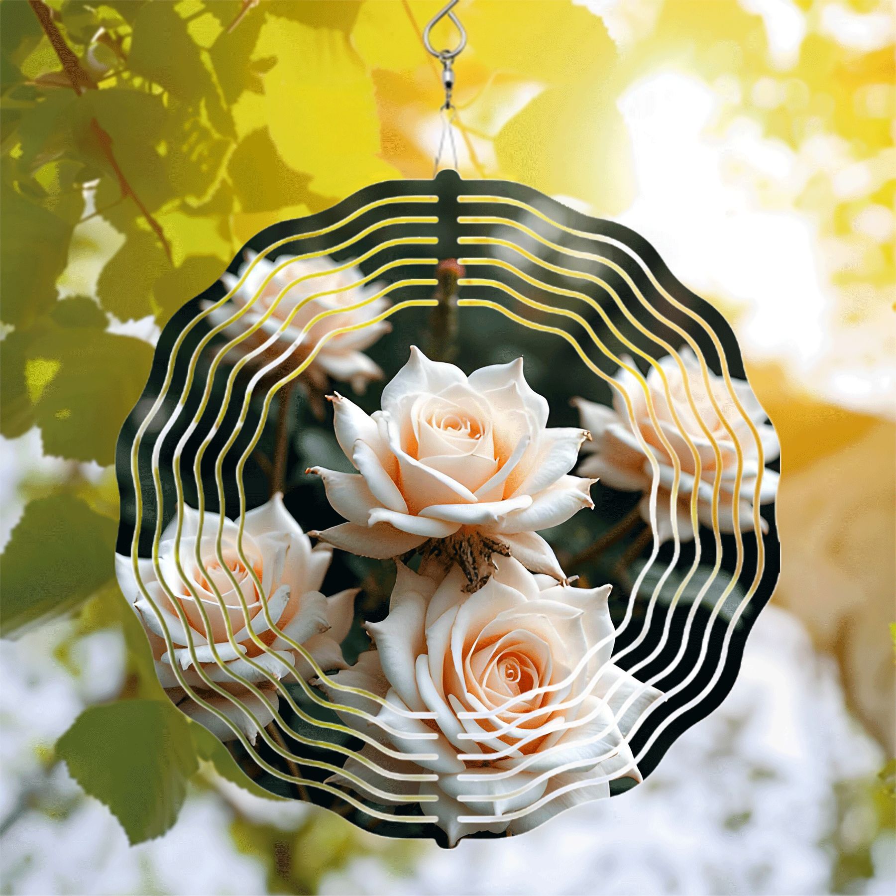Elegant Metal Hanging Wind Spinners with Wavy White Lines Design ...