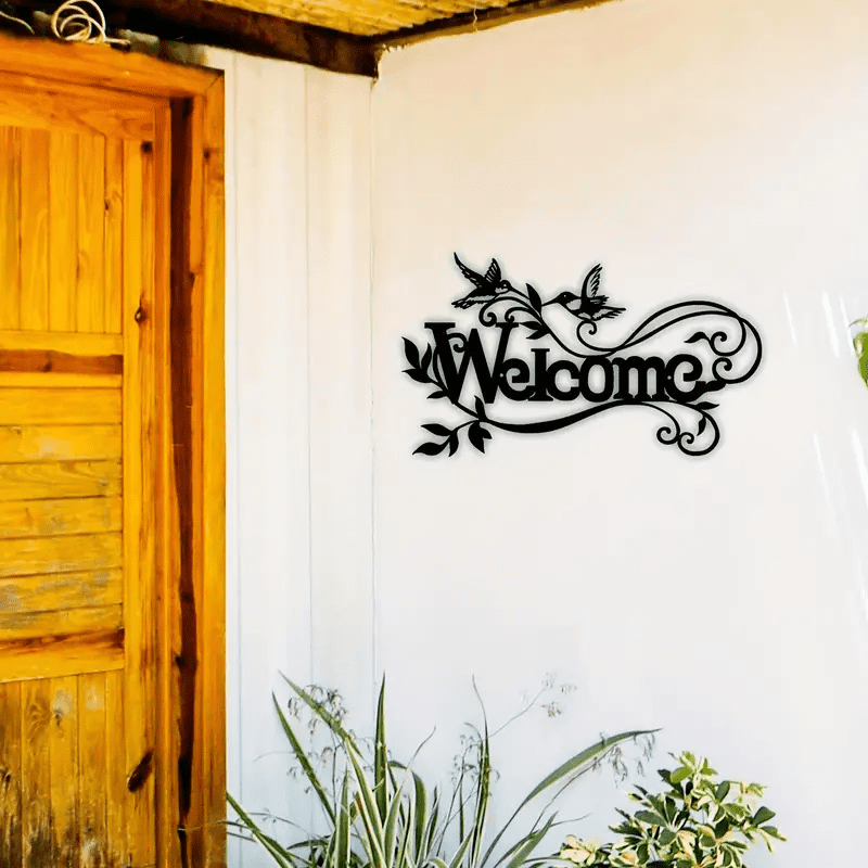 Elegant Metal Welcome Sign with Birds on Branches, Silhouette Wall Art ...