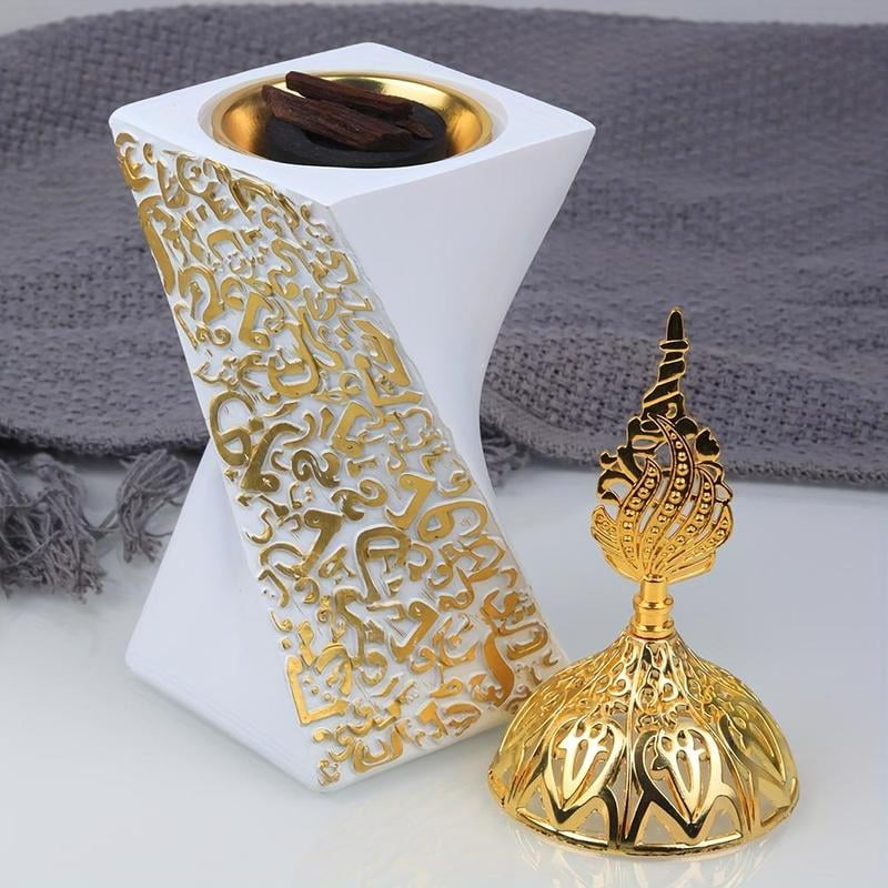 Elegant Metal-lid Incense Bakhoor Burner, 1 Count Resin Crafted Home ...