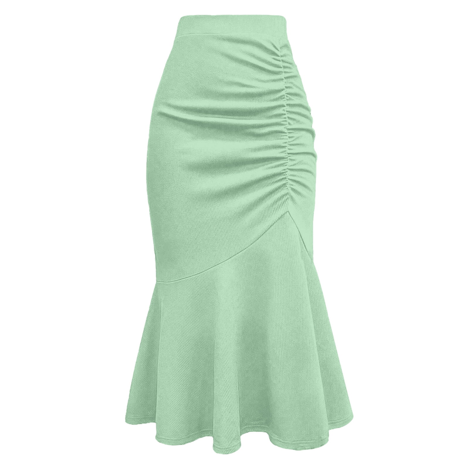 Elegant Midi Fishtail Skirts for Women Trendy High Waist Ruffle Hem ...