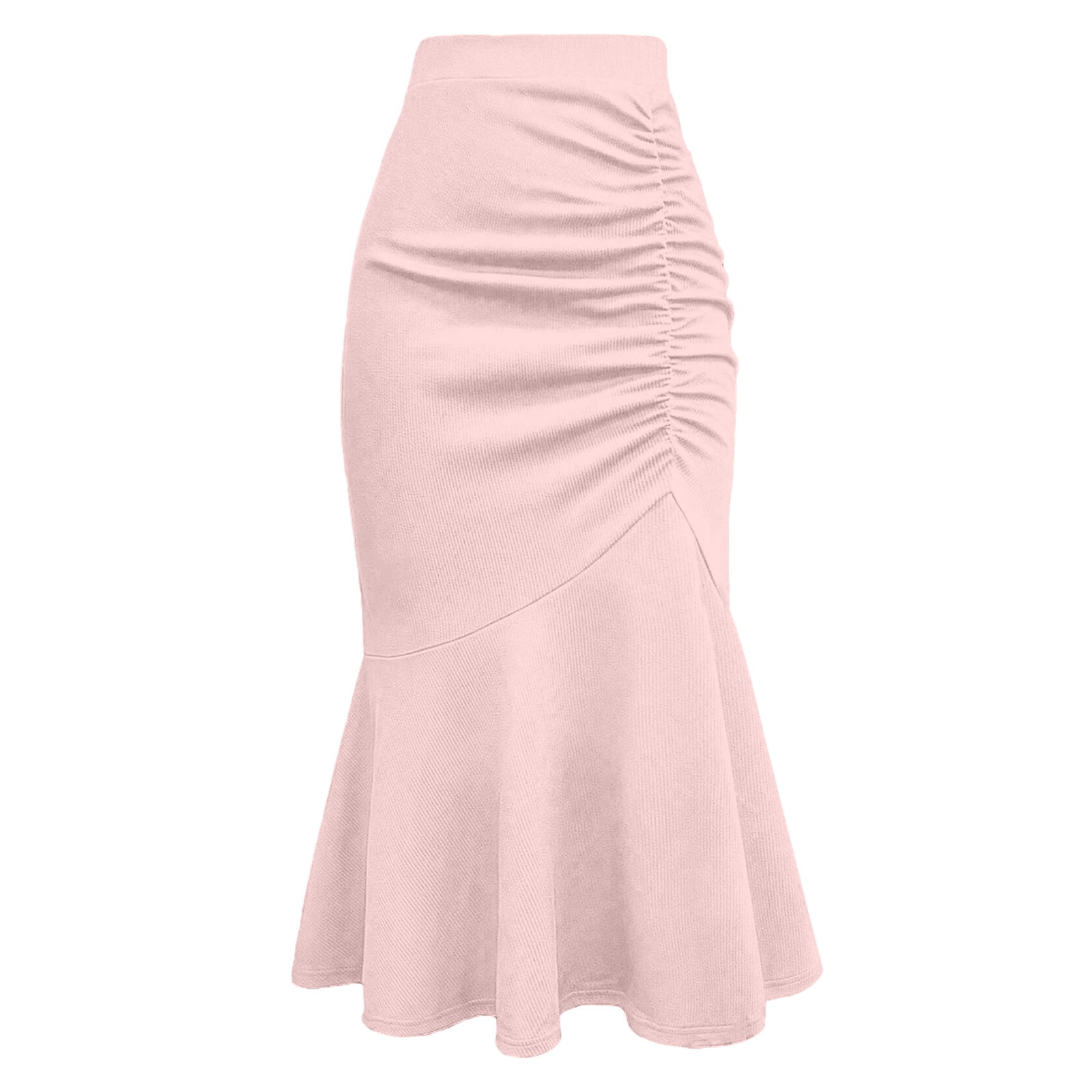 Elegant Midi Fishtail Skirts for Women Trendy High Waist Ruffle Hem ...